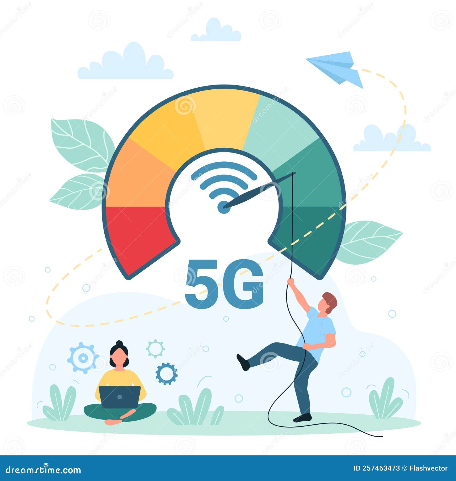 5G Network, Broadband Internet Connection Speed Increase, Tiny Man ...