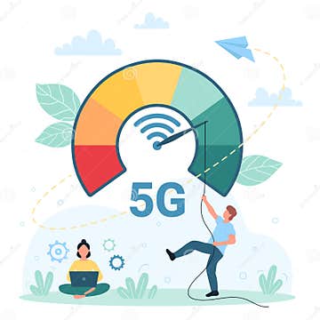 5G Network, Broadband Internet Connection Speed Increase, Tiny Man ...