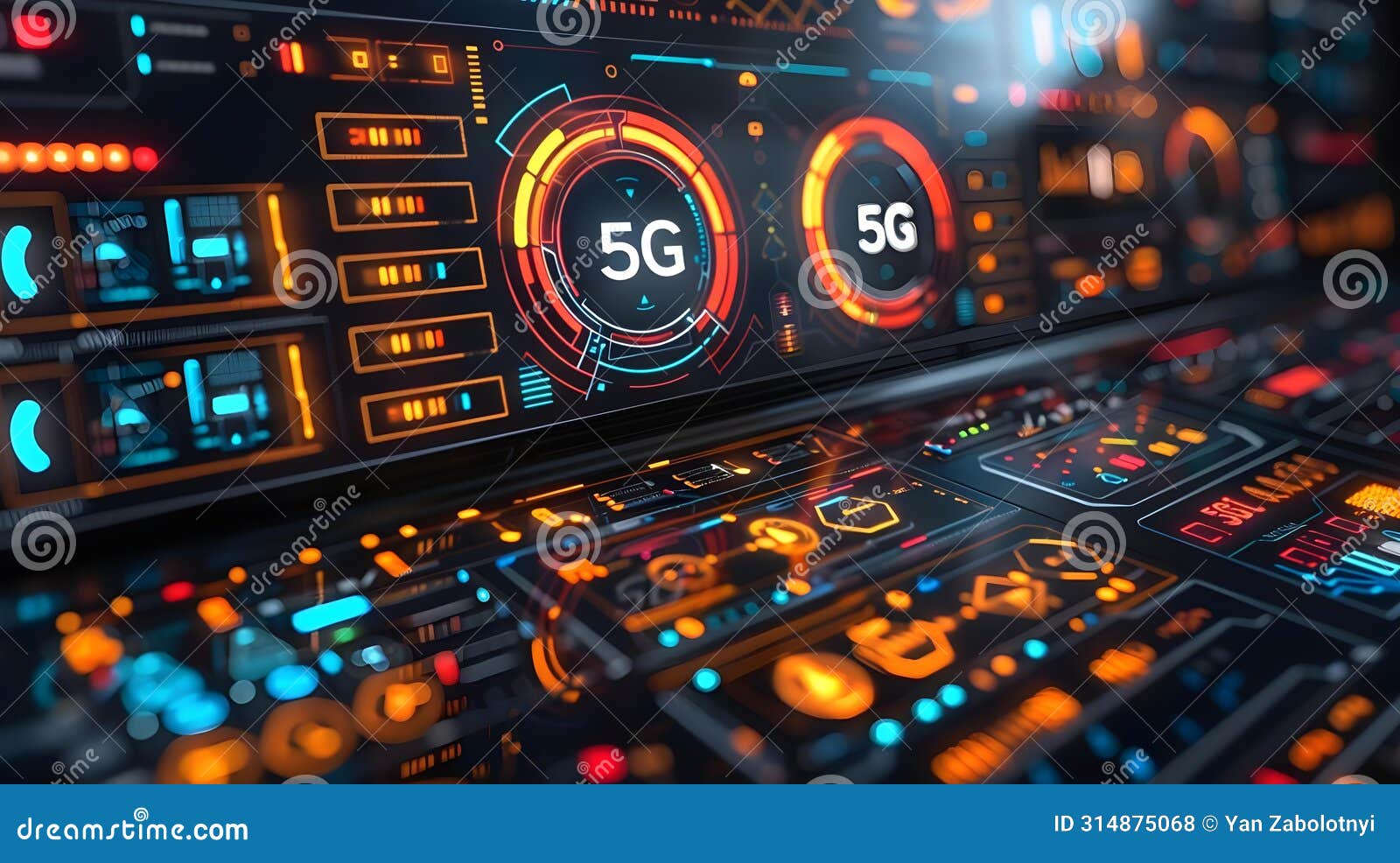5G Network Control Panel: IoT Connectivity Hub. Concept 5G Networks ...