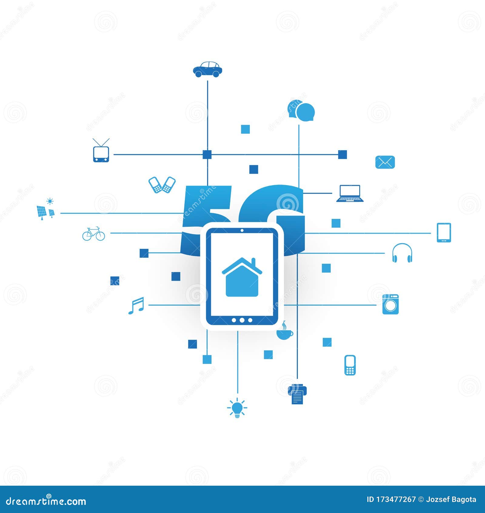 5G Network Design Concept with Icons Representing Various Kinds of ...