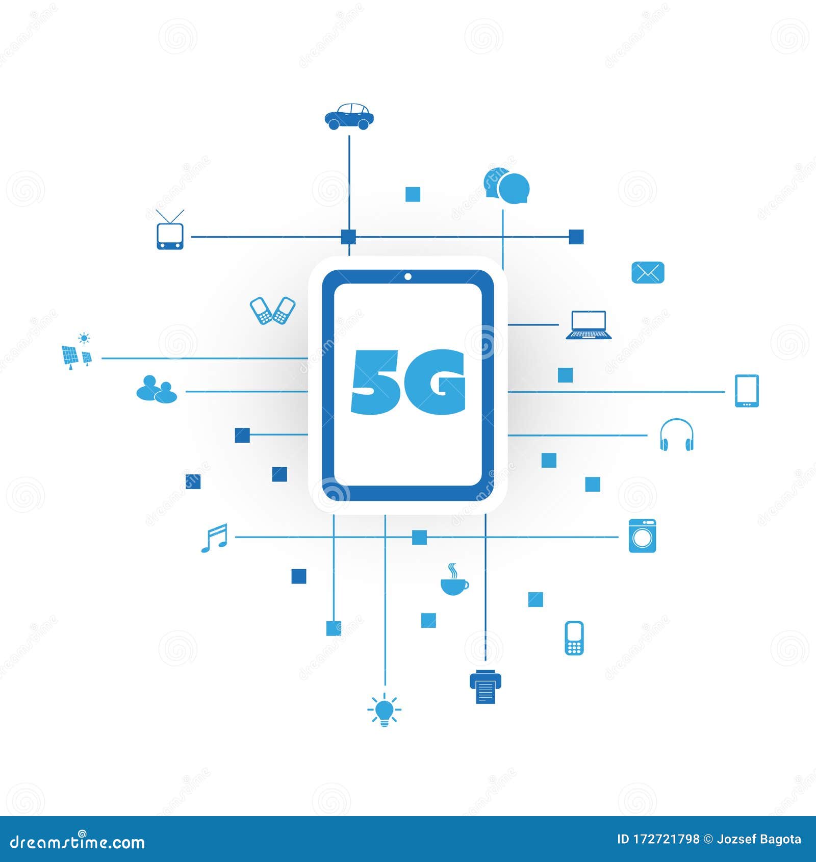 5G Network Design Concept with Icons Representing Various Kinds of ...