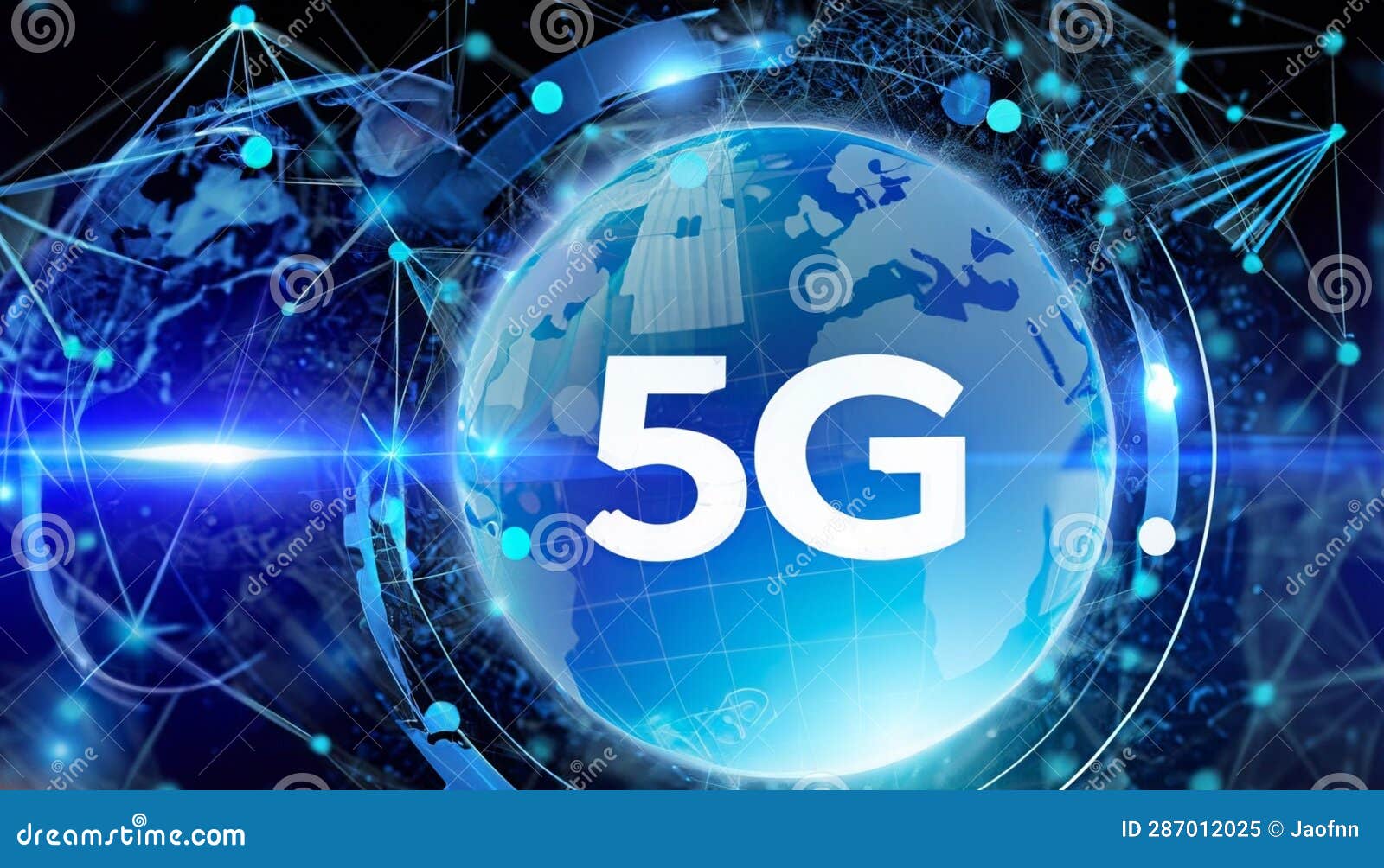 5G Network Hologram Over Night Cityscape Background Stock Illustration ...