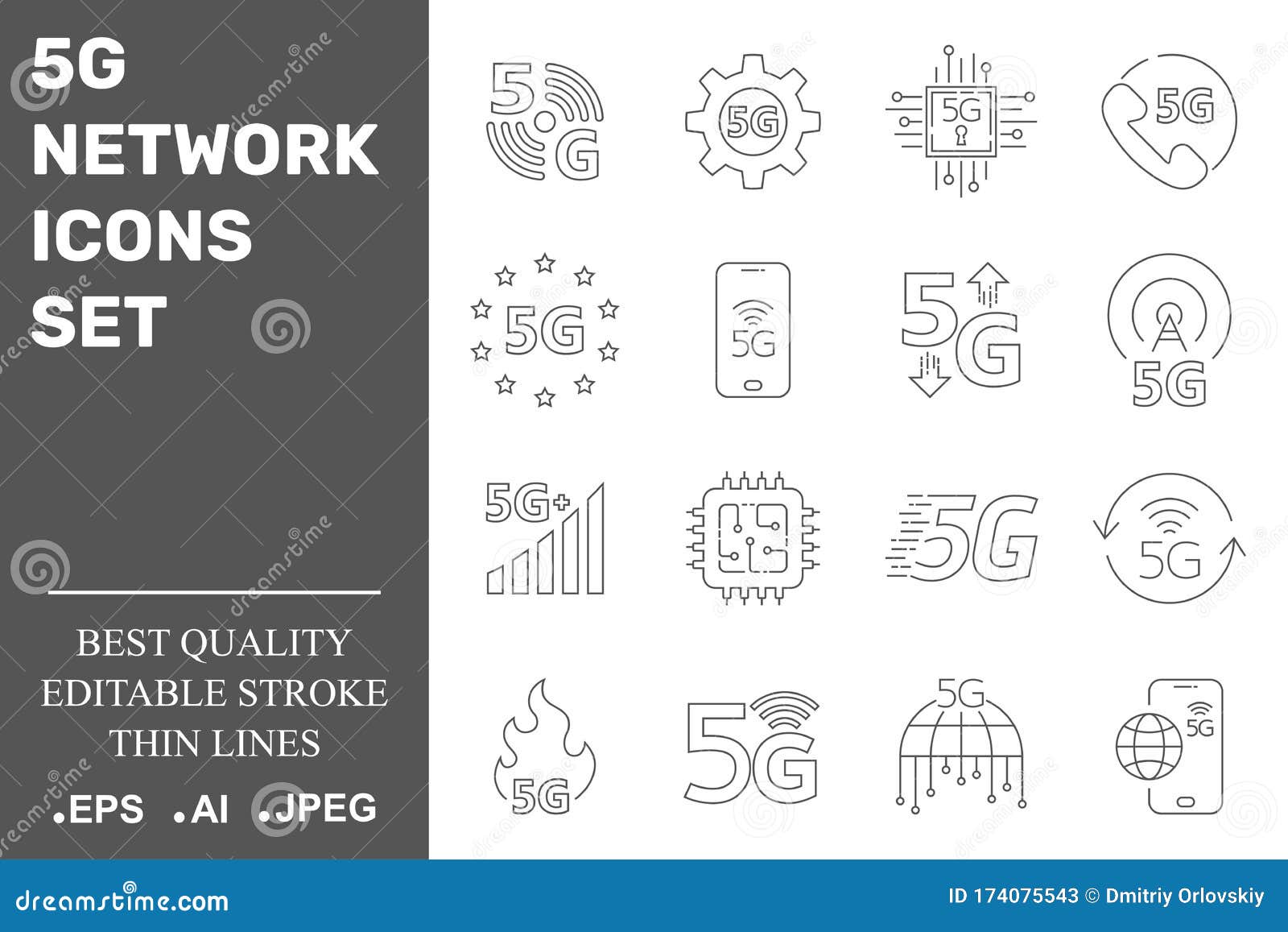 5G Network Icons Set. 5G Technology. Editable Stroke. EPS 10. Stock ...