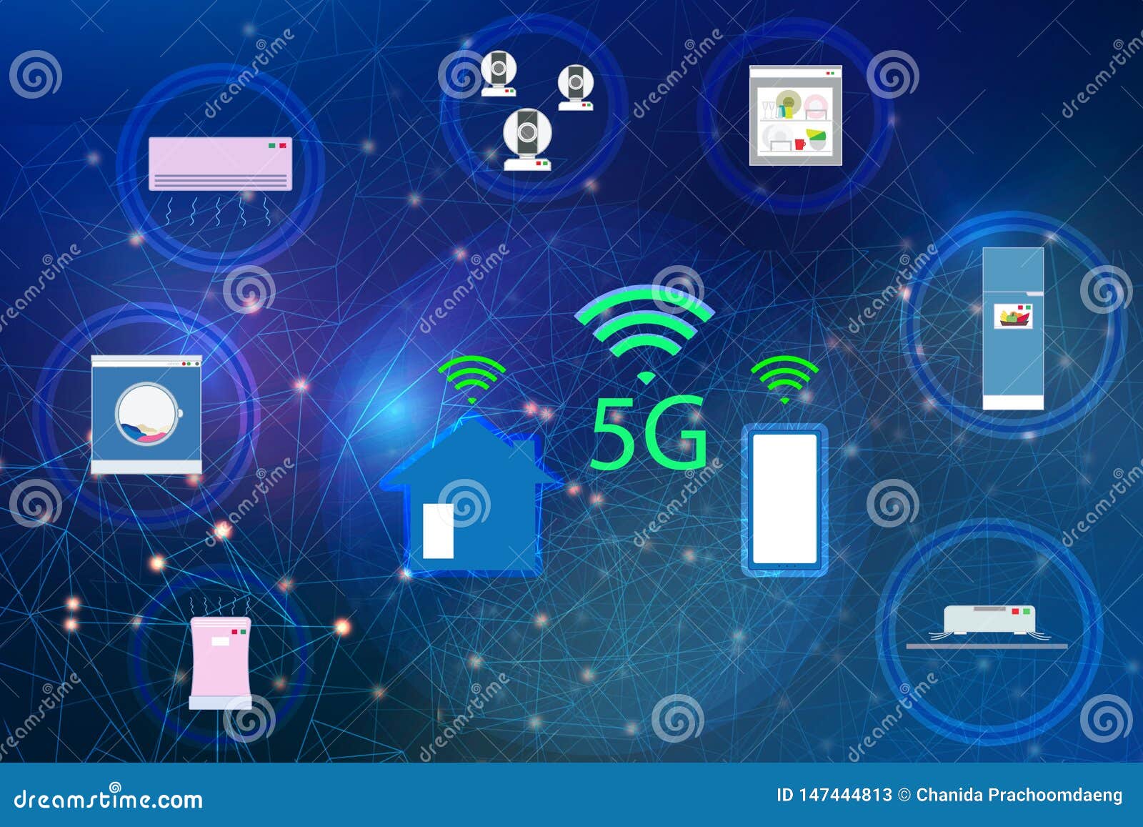 5G Network and Internet of Wireless Devices.Connect Smart Home and ...