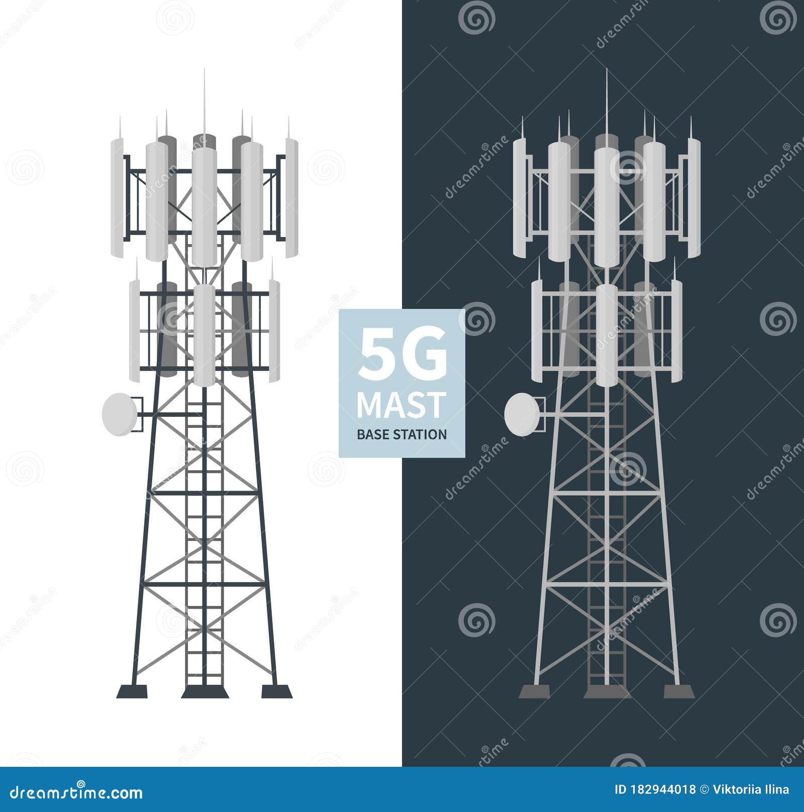 5G Mast Base Station In Smart City Landing Page. Vector Illustration ...