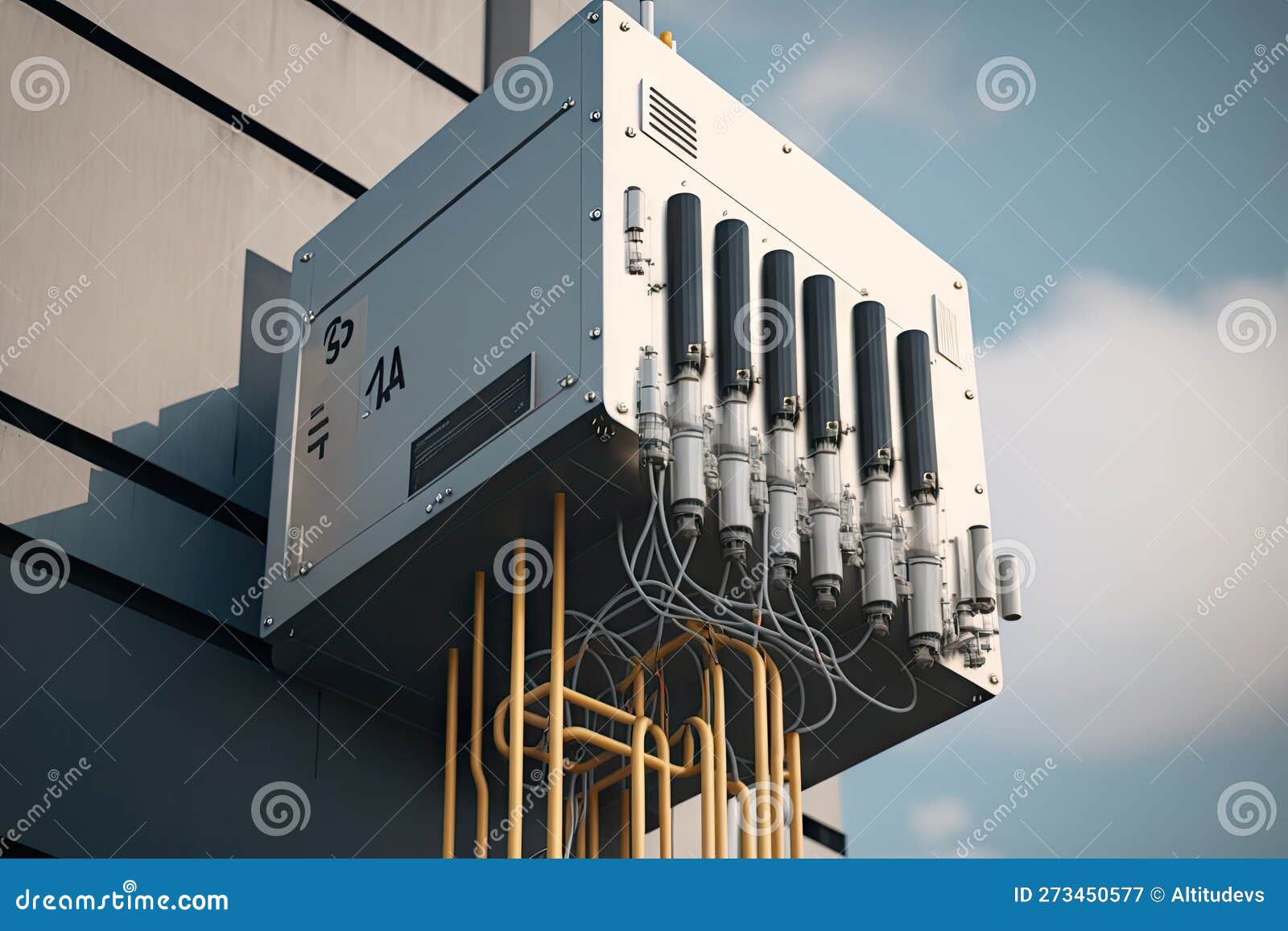 5g Network Node, with Antennas and Cables, Being Installed on Side of ...