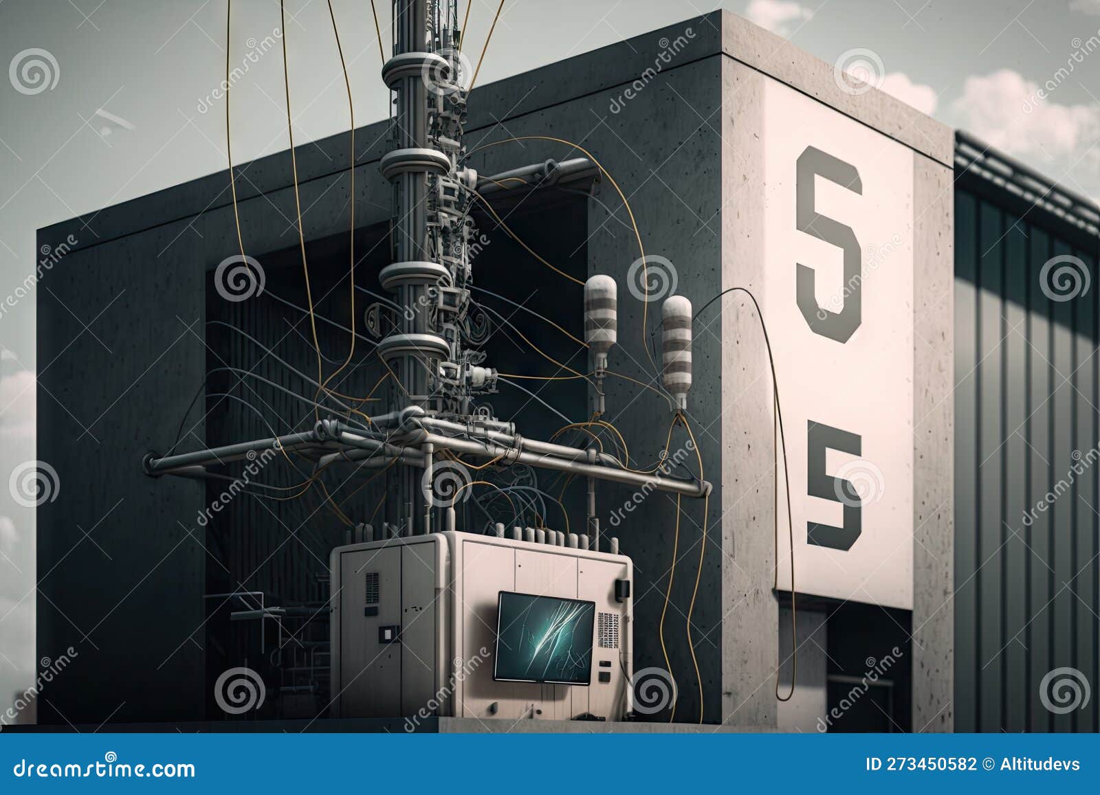 5g Network Node, with Antennas and Cables, Being Installed on Side of ...