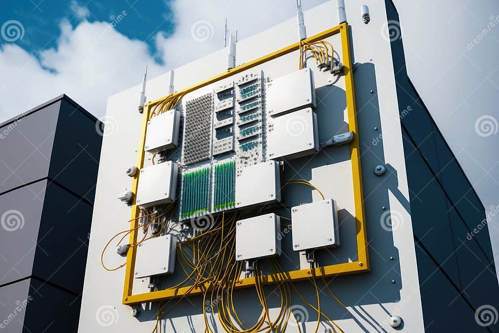 5g Network Node, with Antennas and Cables, Being Installed on Side of ...
