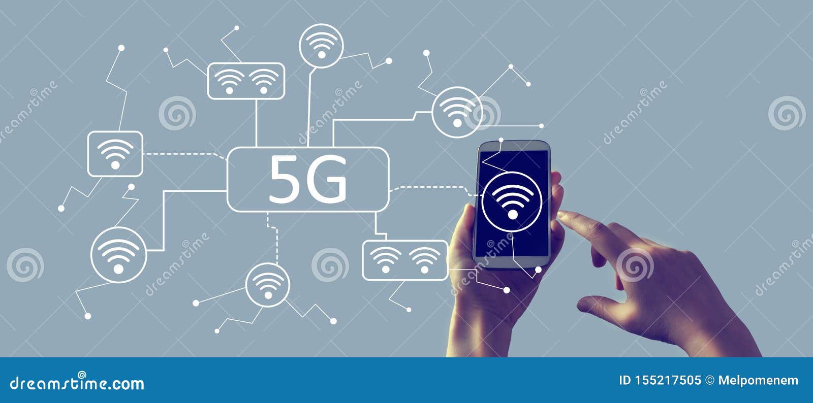 5G network with smartphone stock illustration. Illustration of tech ...