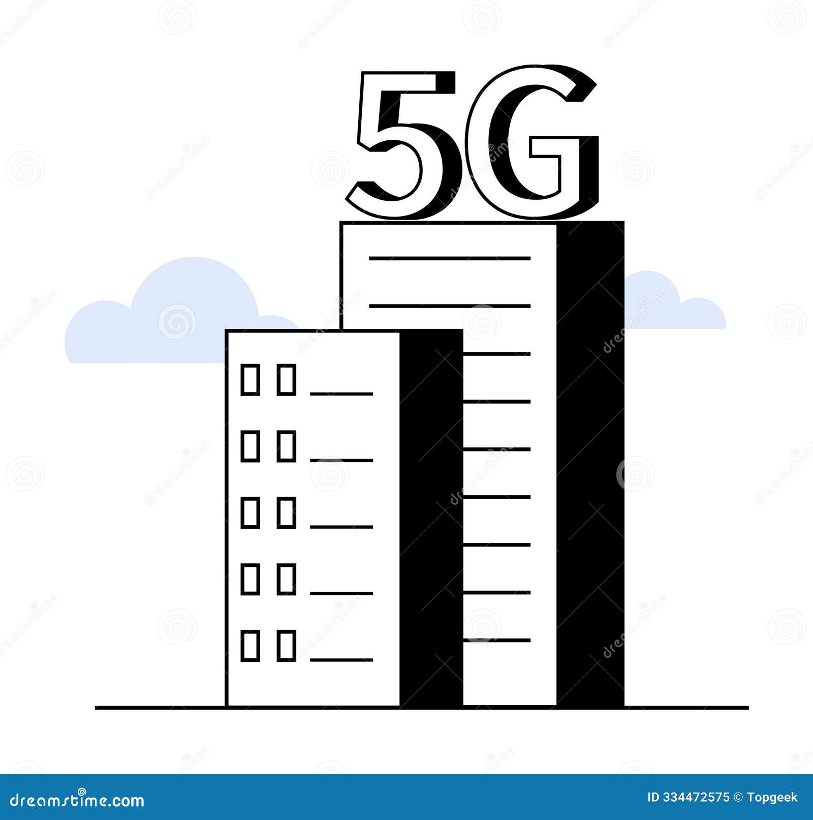 5G Network Technology Symbolized by Tall Building and Modern ...
