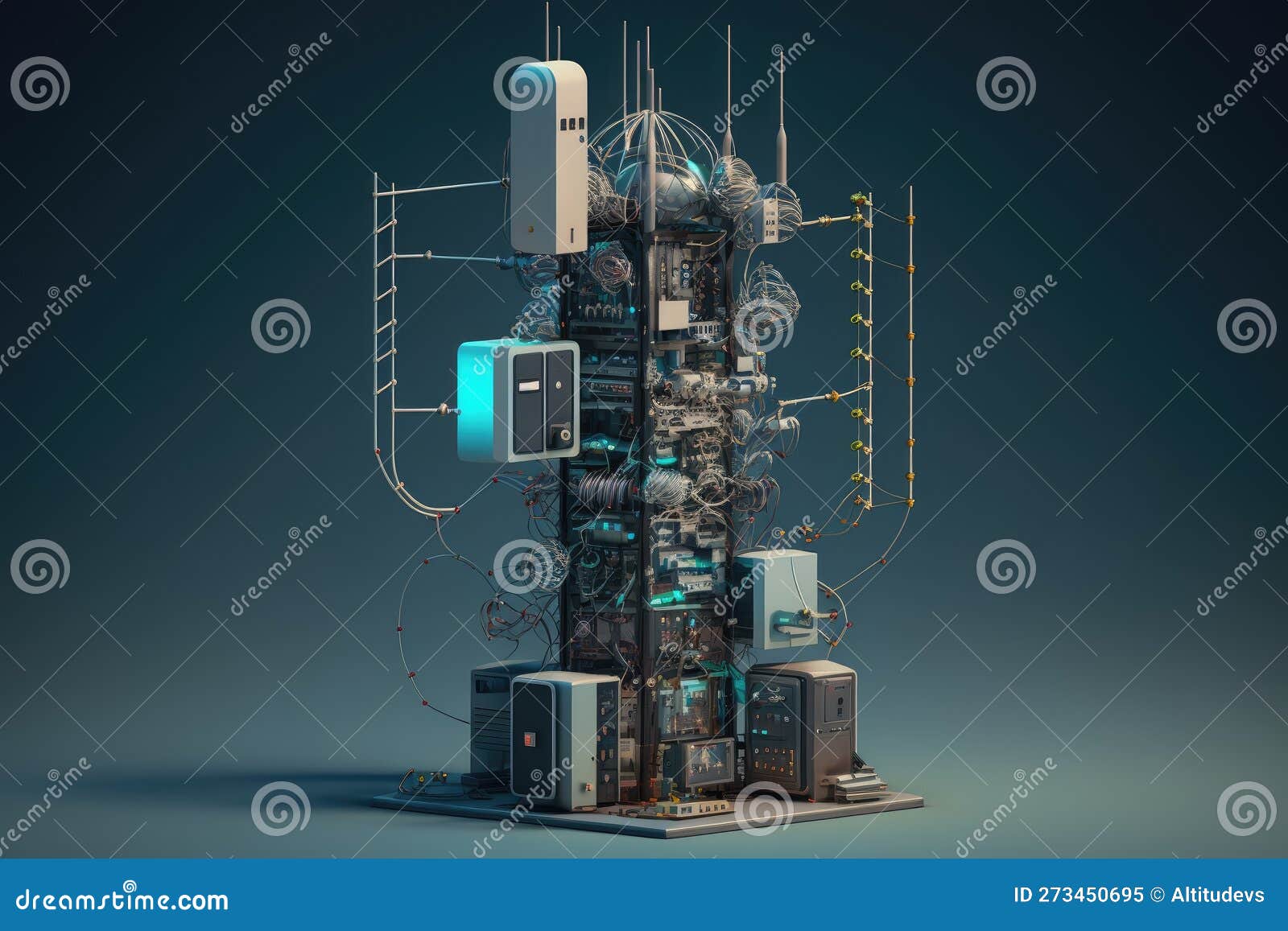 A 5g Network Tower with Antennas, Cables, and Other Components Visible ...