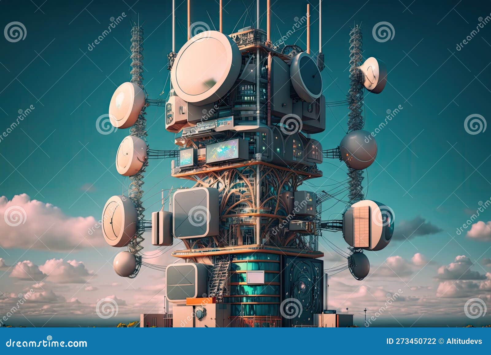 A 5g Network Tower with Antennas, Cables, and Other Components Visible ...