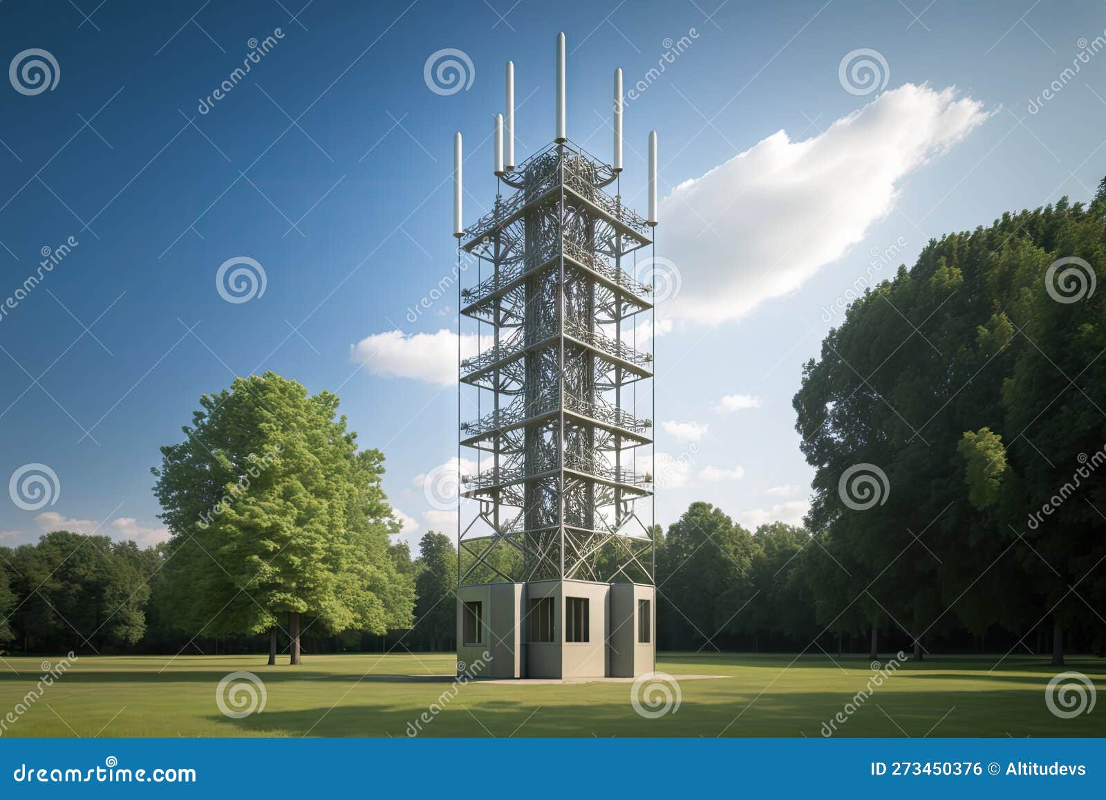 5g Network Tower in Serene Park, with Greenery and Clear Sky Visible ...