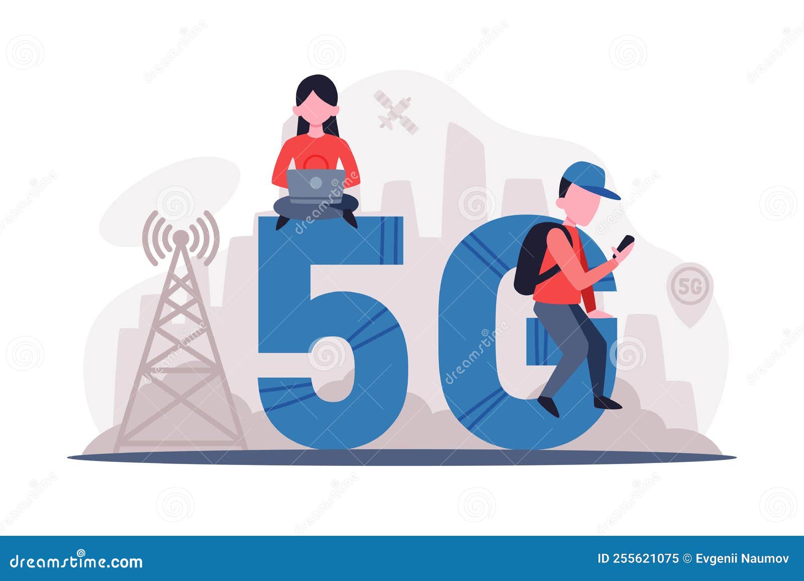 5G Network Wireless Technology. Small People with Gadgets Using High ...