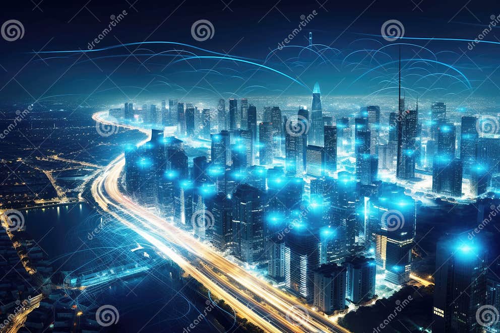 5G-powered Smart Cities of the Future. Generative AI Stock Illustration ...