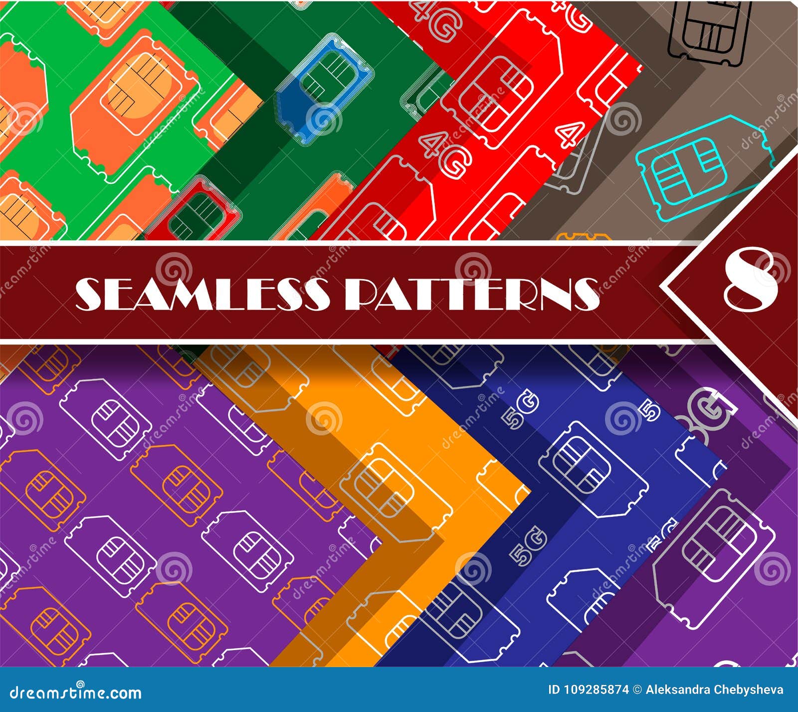 Sim Card Seamless Pattern Set Stock Illustration - Illustration of ...