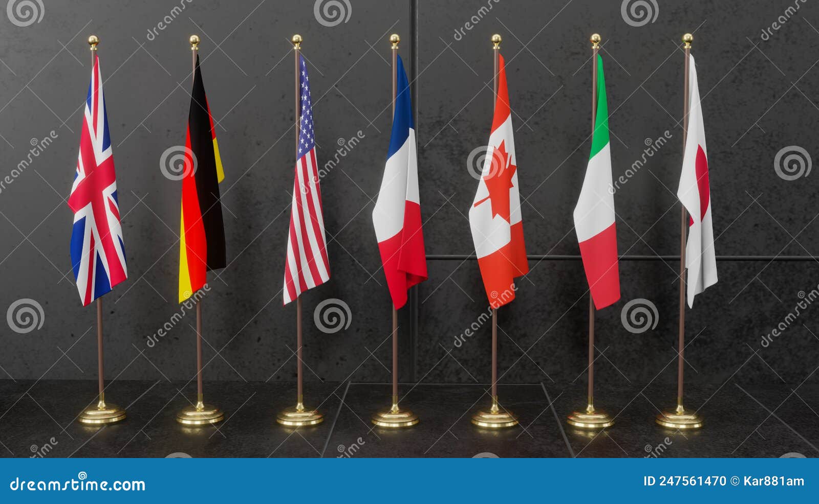 G7 Summit. Flags of Members of G7 Group of Seven and List of Countries ...