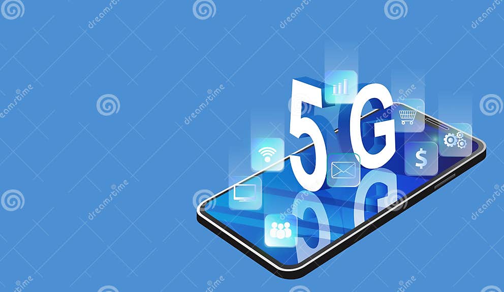5G Technology Concept, Smartphone with the Letters 5G, 3D Type Text ...