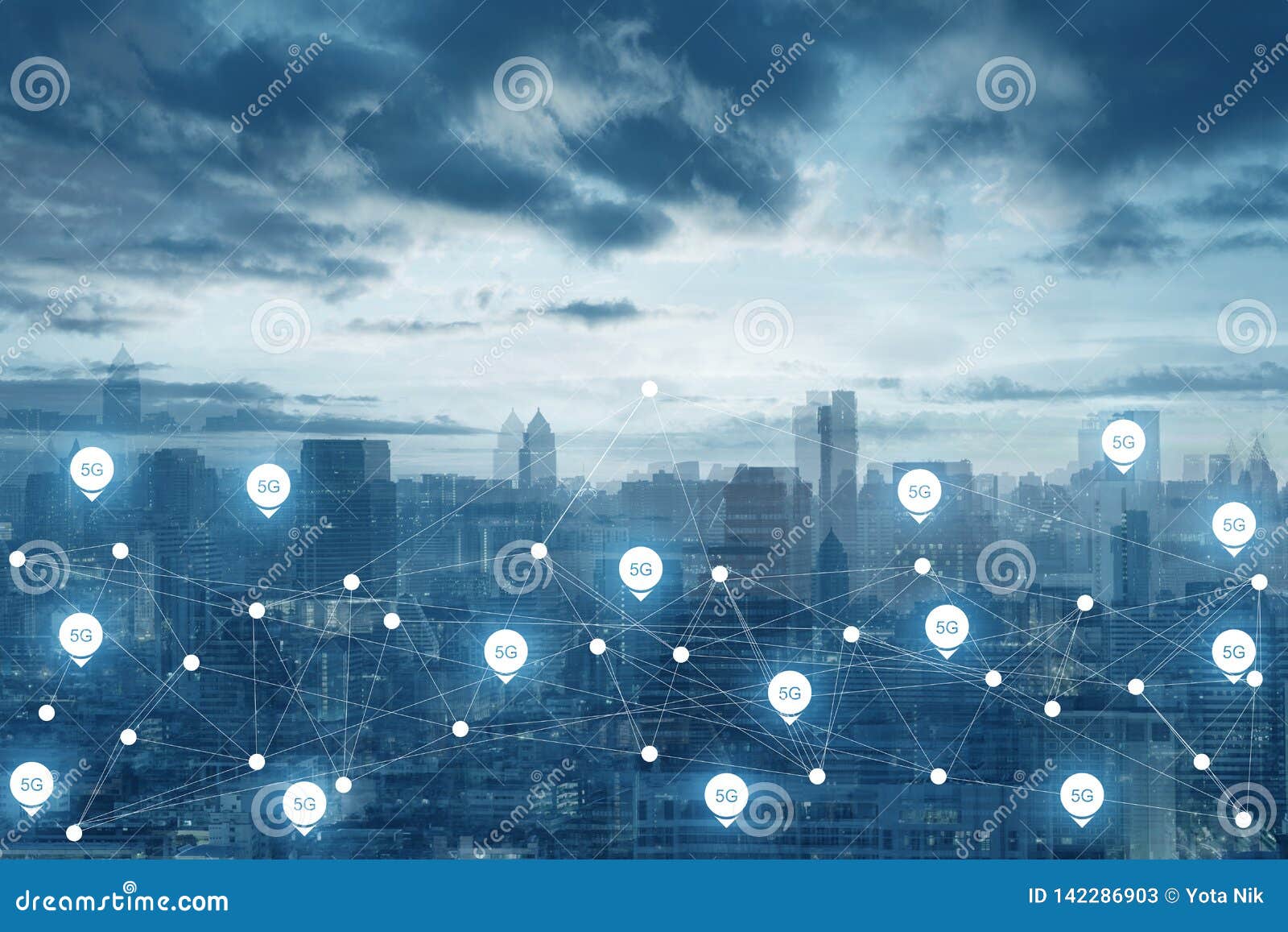 5G Technology Connectivity In The City World Communication Background ...