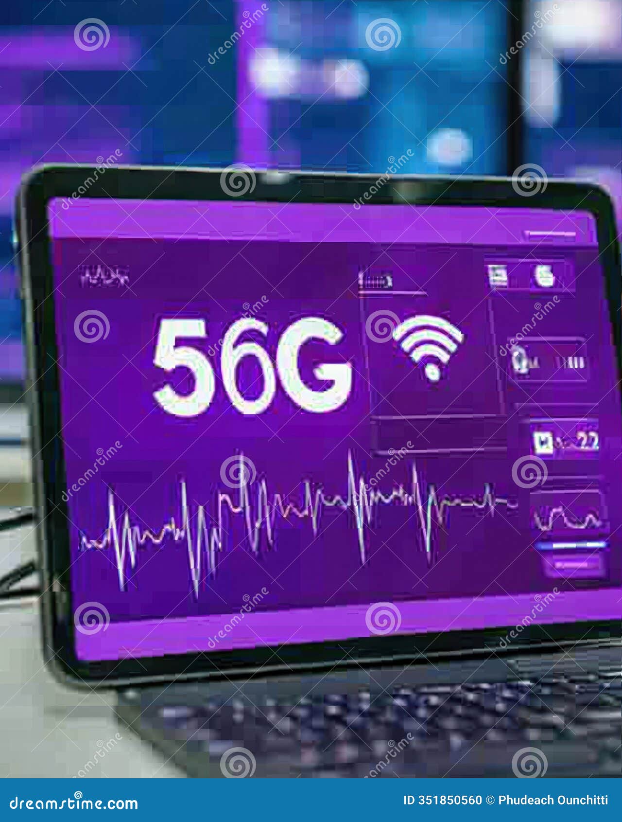 5G Technology Display with Signal Strength and Data Visualization Chart ...