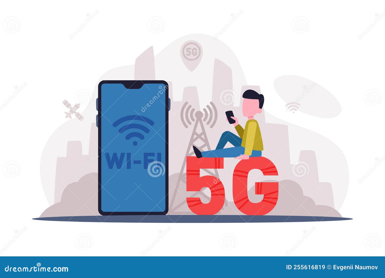 5G Technology. Guy with Smartphone Using High Speed Mobile Internet for ...