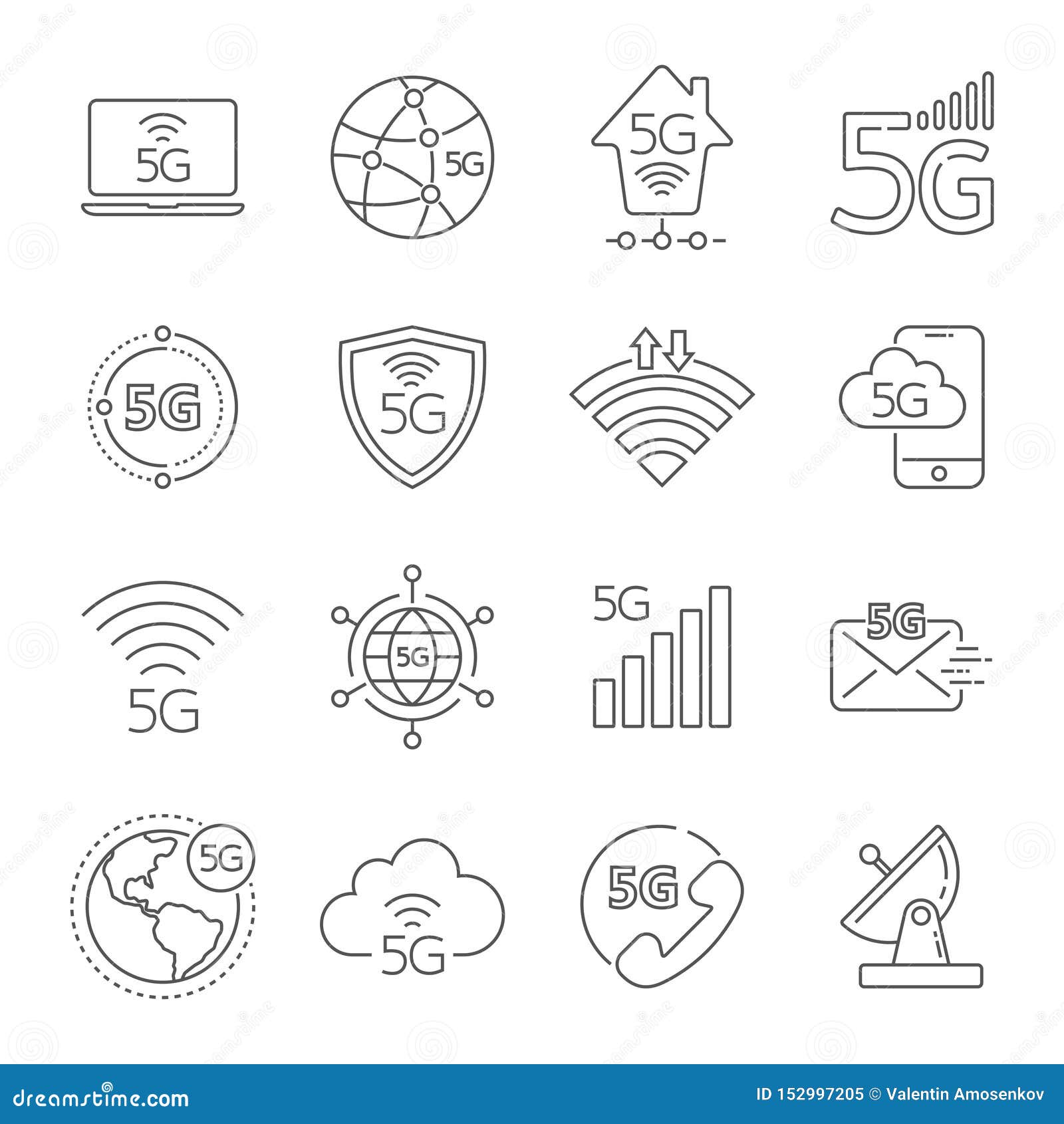 5G Technology Icons Set. 5th Generation Mobile Network, High Speed ...