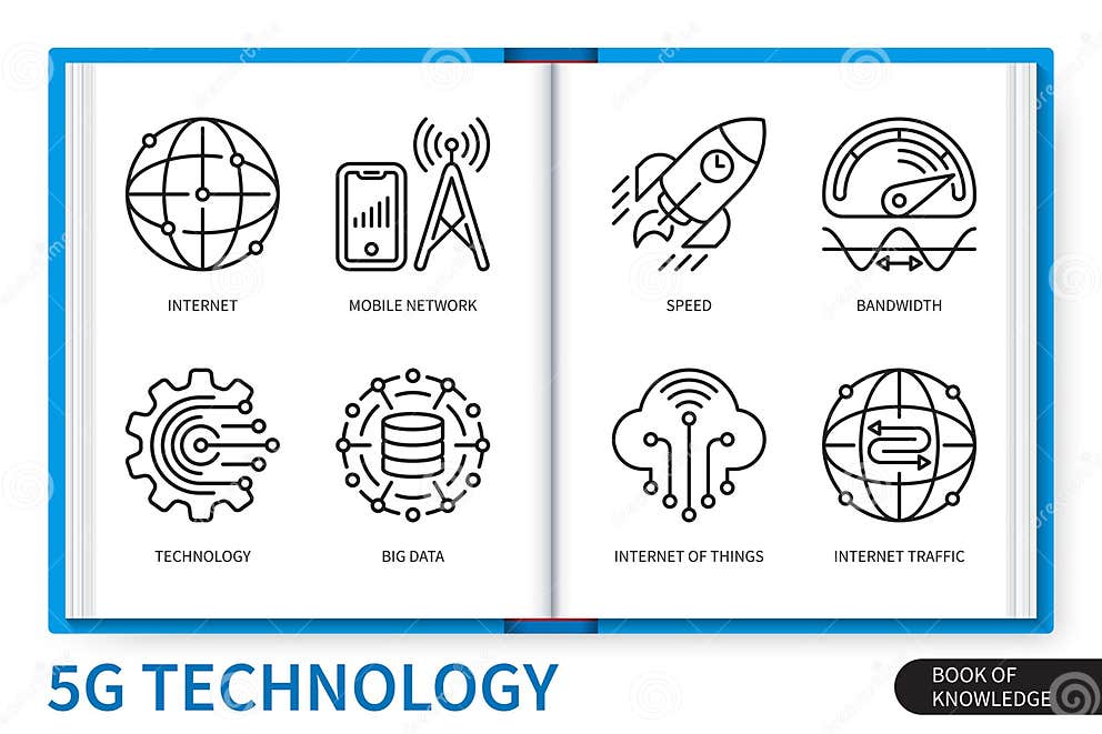 5G Technology Infographics Linear Elements Set Stock Illustration ...