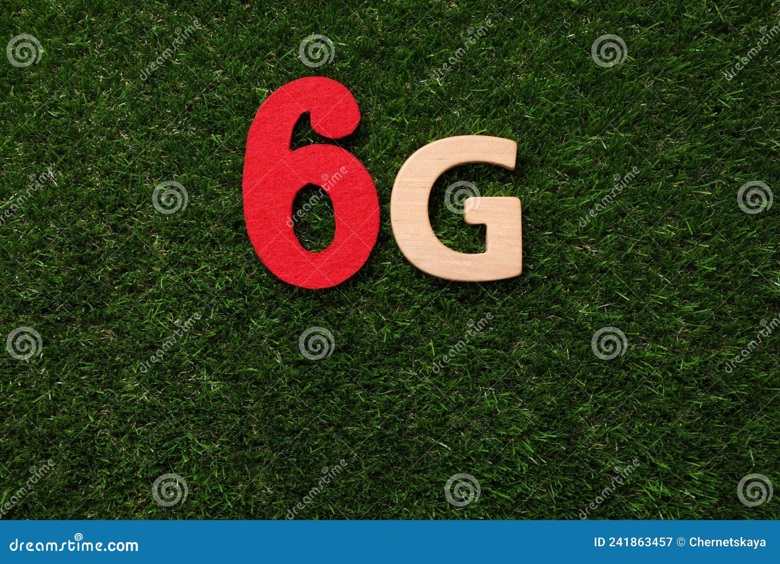 6G Technology, Internet Concept. Number and Letter on Green Grass, Flat ...