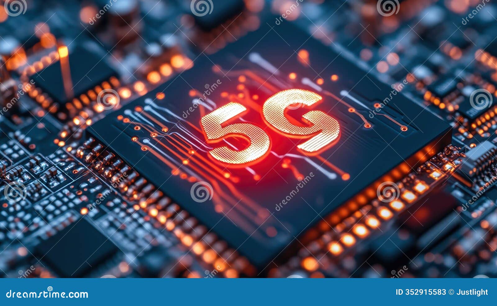 5g Technology Shining on Microchip, Symbol of Fast Wireless Internet ...