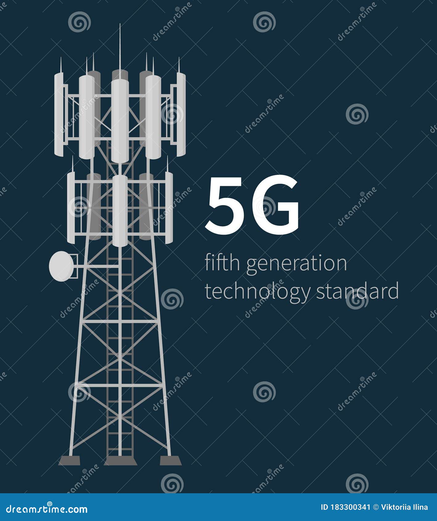 5G Technology Standard Mast Base Stations on Blue Stock Vector ...
