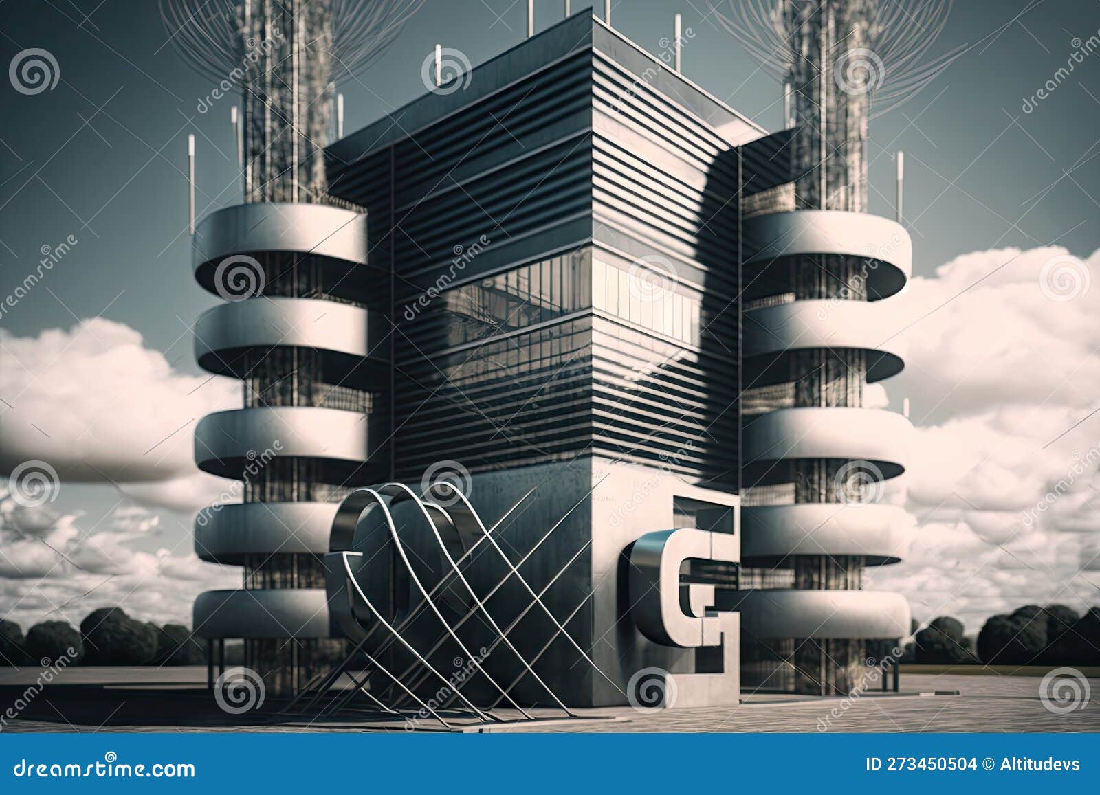 5g Tower, with Cables and Antennas, in Modern Office Building Stock ...
