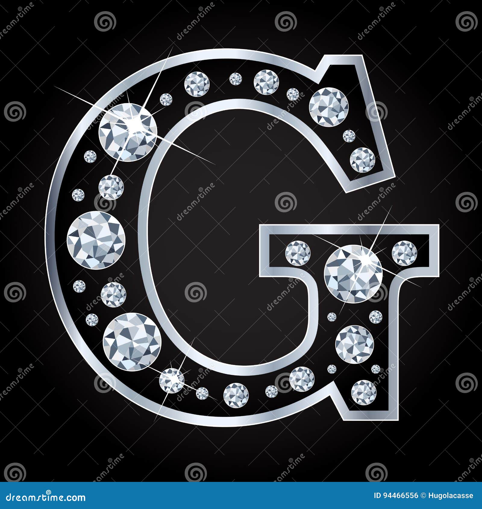G Vector Letter Made with Diamonds Isolated on Black Background Stock ...