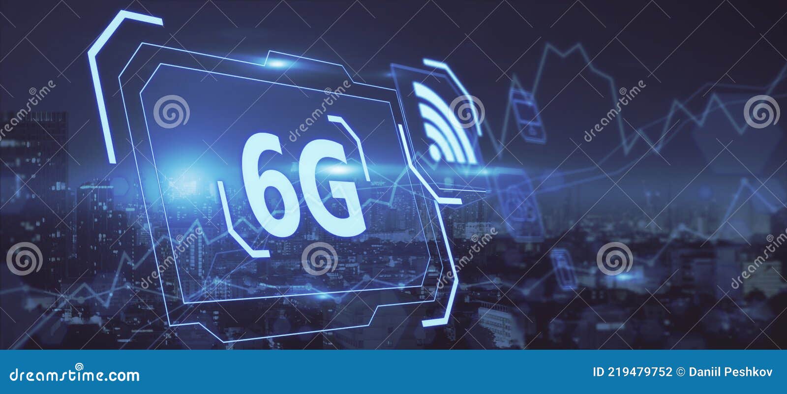 6g White Hologram Logo with Wifi Logotype. Internet Wireless Technology ...