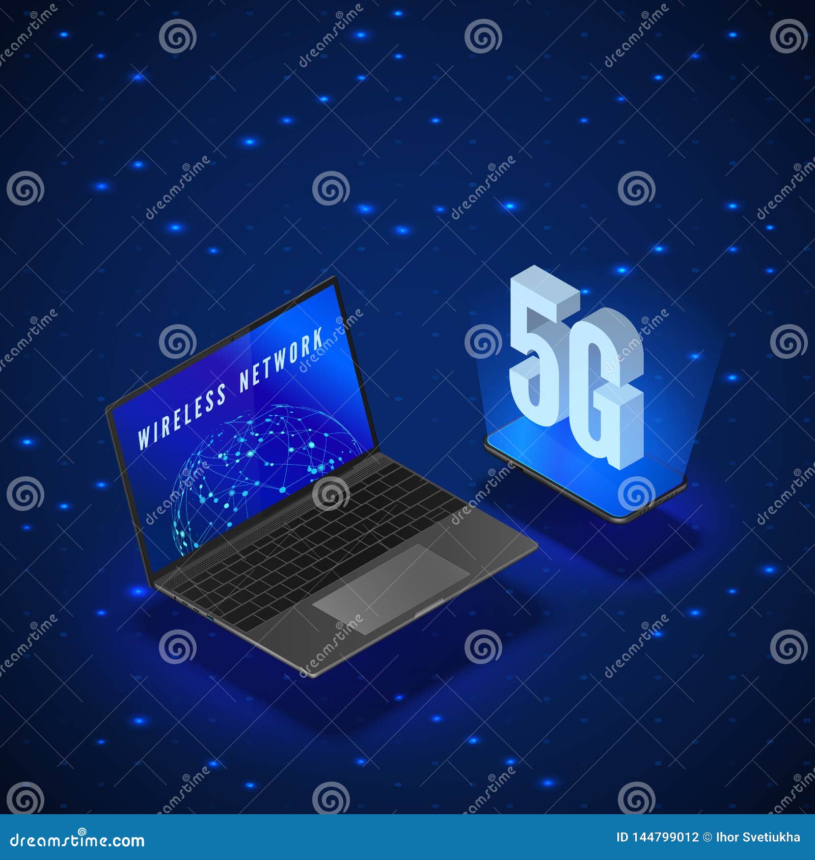 5G Wireless Network Systems. Mobile Internet Technology. Laptop and ...