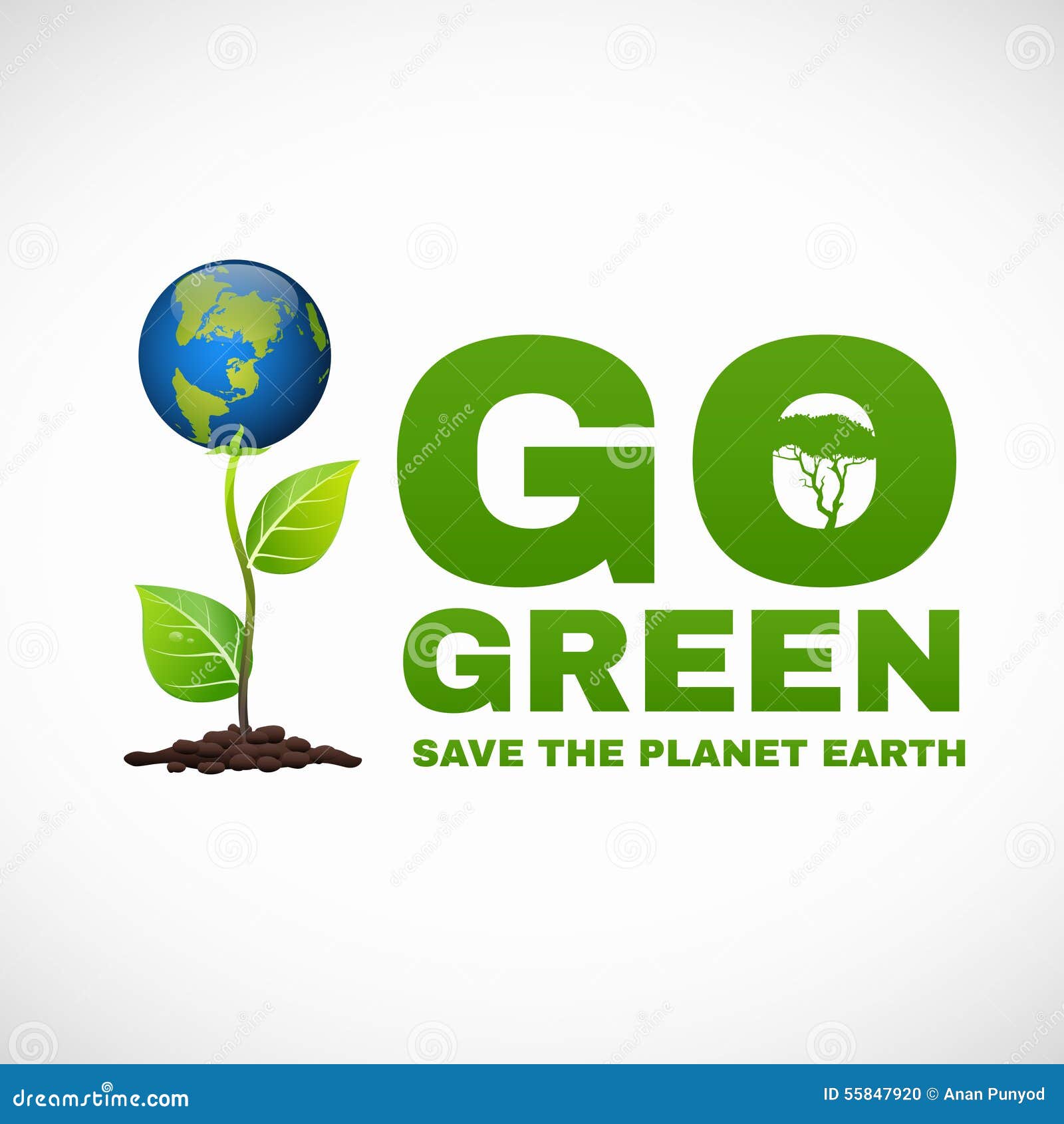 Ga Groen Sparen De Aarde is Wereldboom Vector Illustratie ...