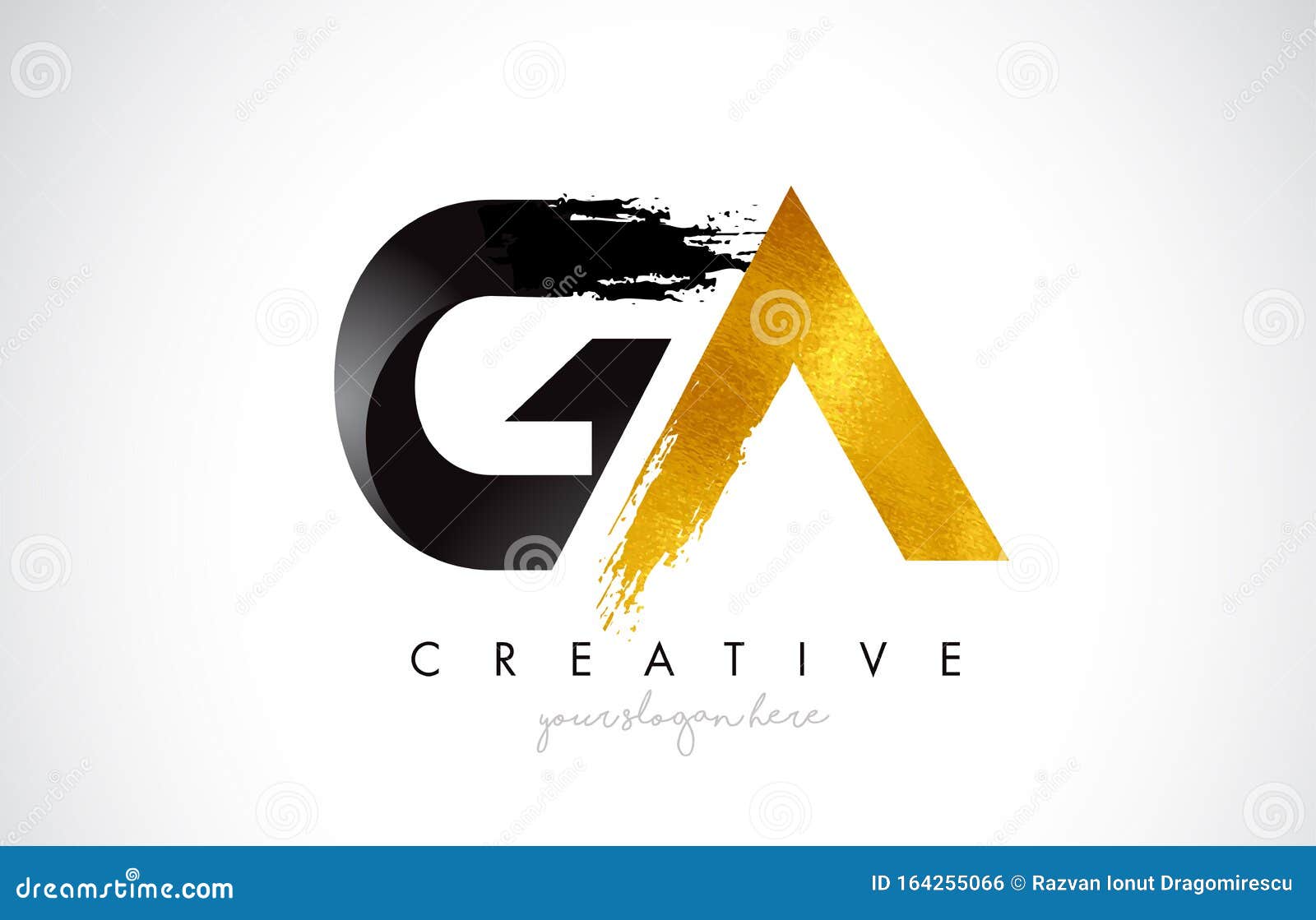 GA Letter Design with Brush Stroke and Modern 3D Look Stock Vector ...