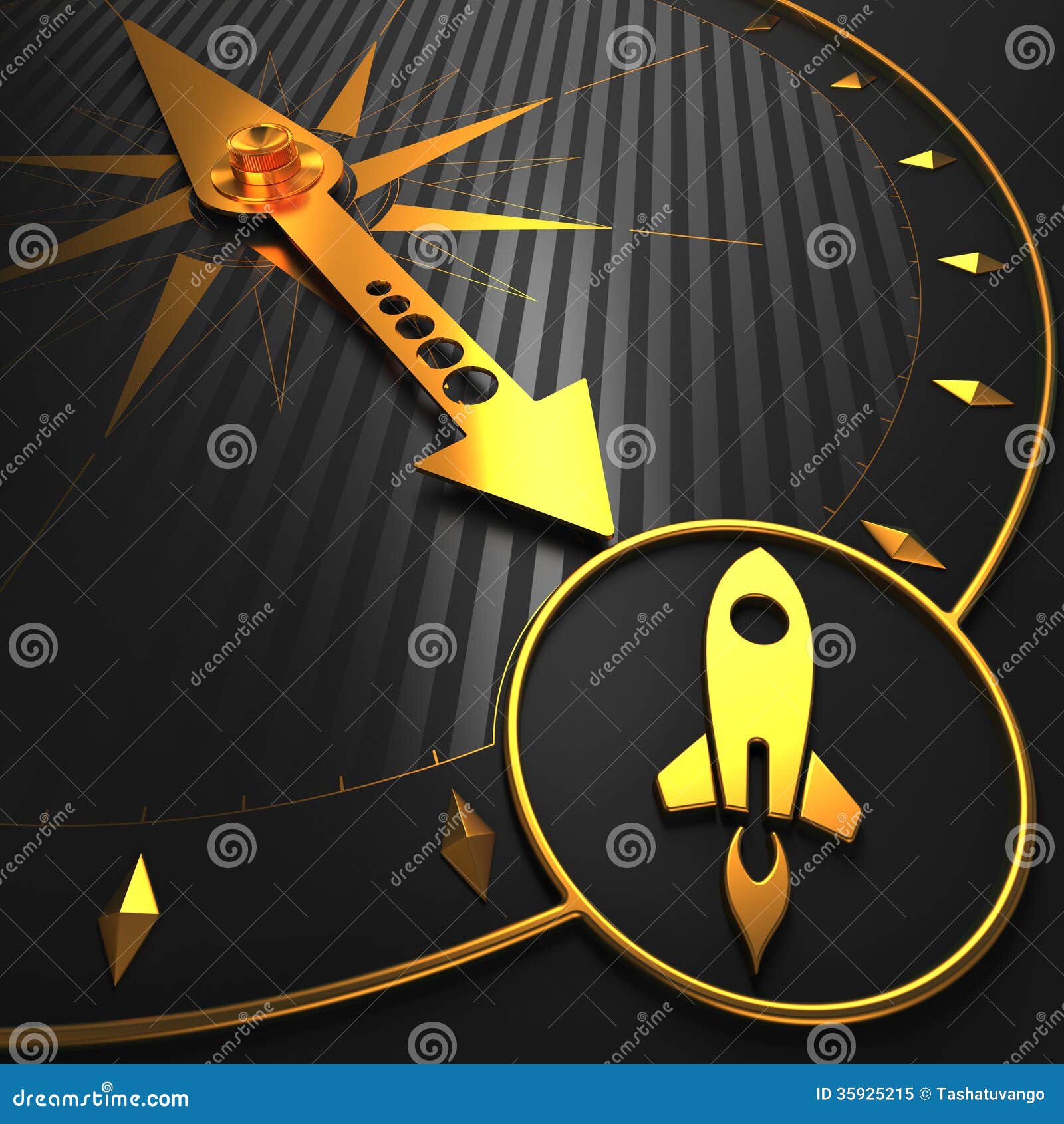 Ga Raket Op Gouden Kompas Uit. Stock Illustratie - Illustration of goud ...
