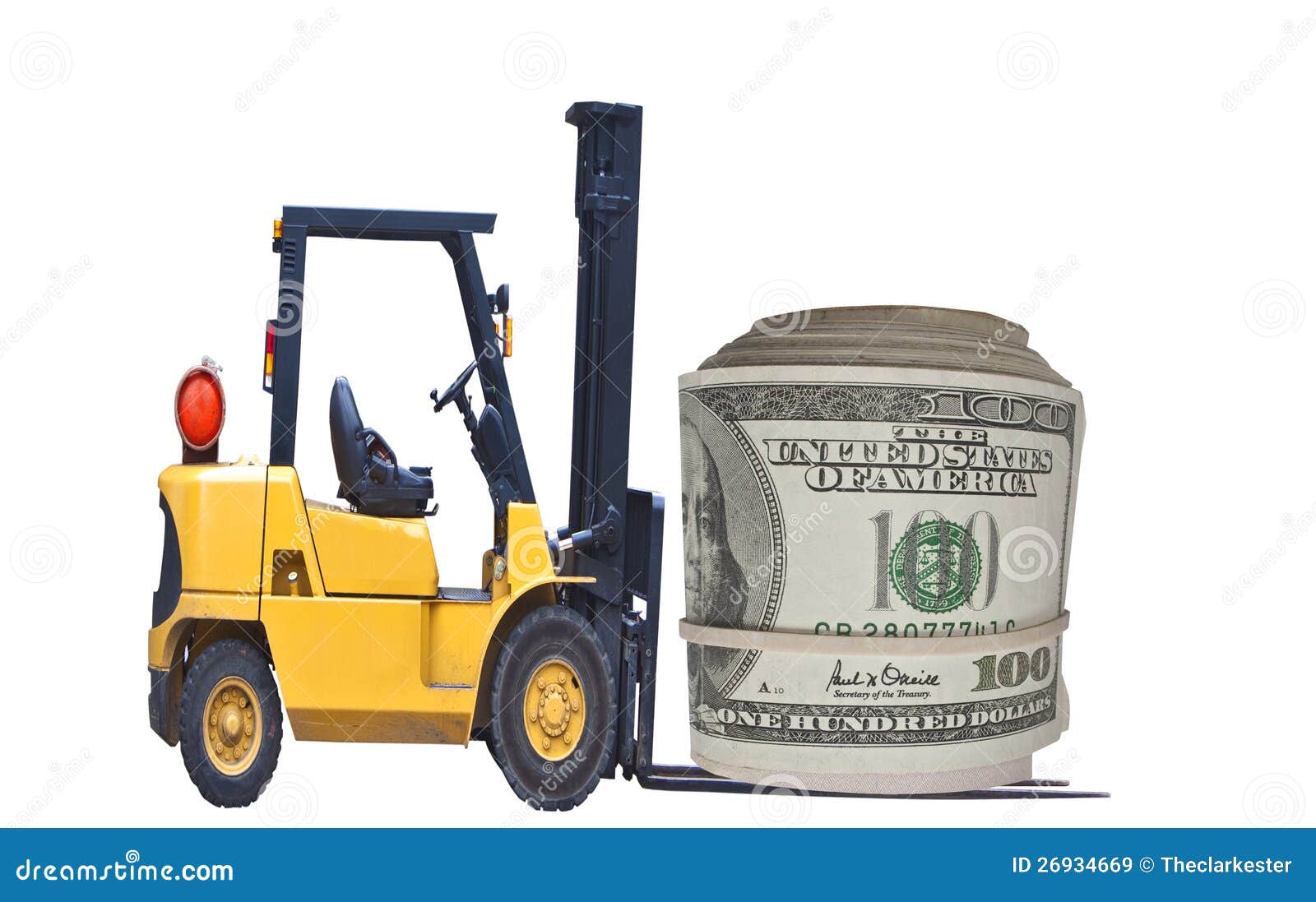 Gabelstapler, Der Mit Geld Arbeitet Stockbild - Bild von kabine ...