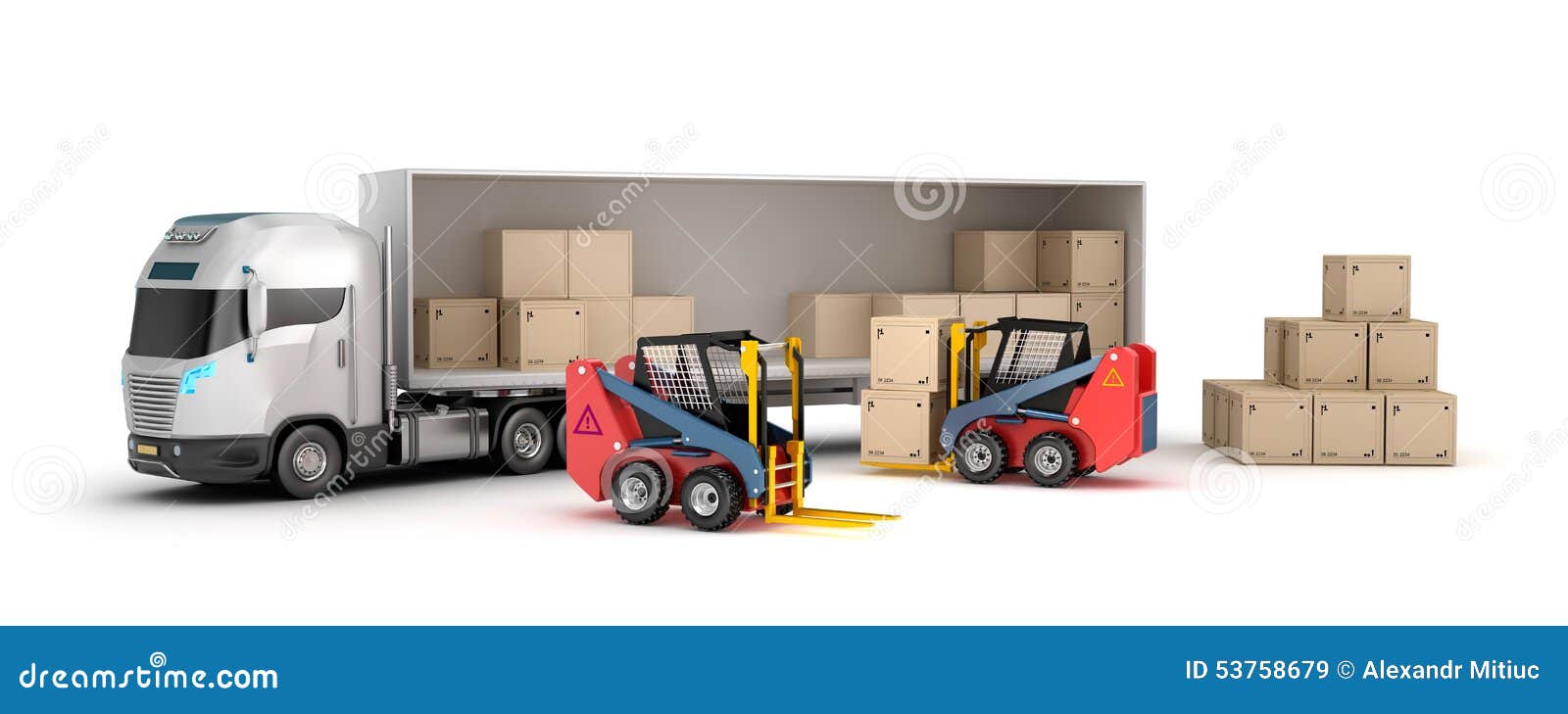 Gabelstapler lädt den LKW stock abbildung. Illustration von behälter ...