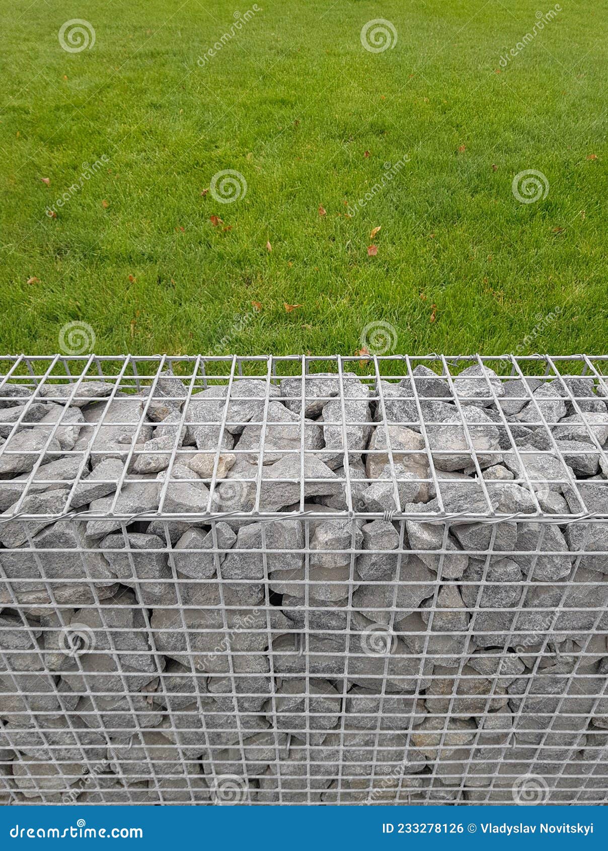 Gabion Retaining Wall Supports a Patch of Ground with Grass Stock Photo ...