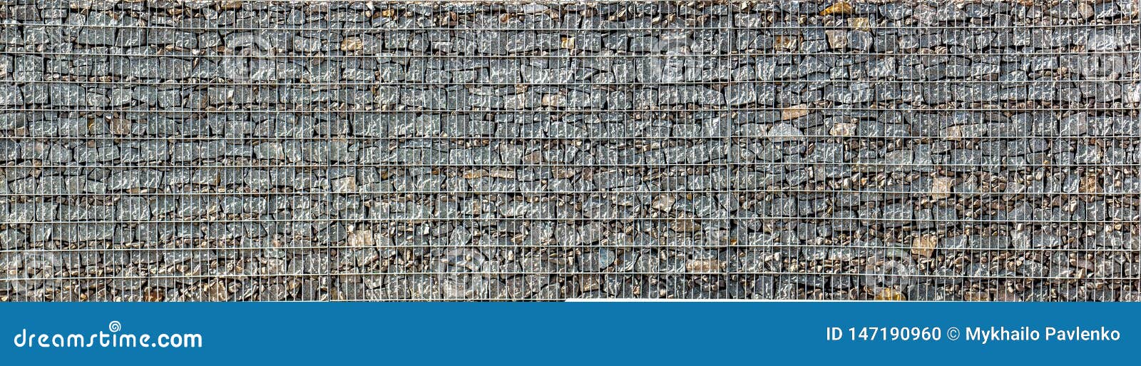 Gabion, A Stone Wall With A Metal Grid Of Gray Granite Texture Stock ...