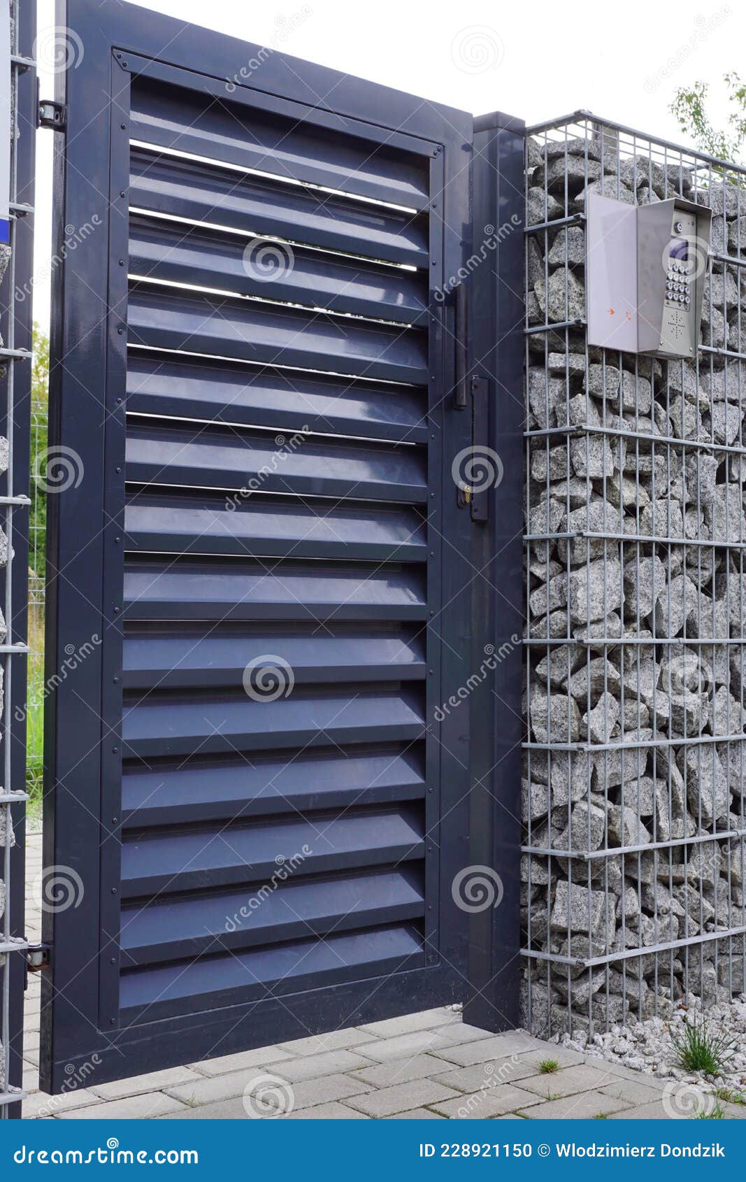 Gabion Wall. Entrance Door With Access Control System And Intercom ...