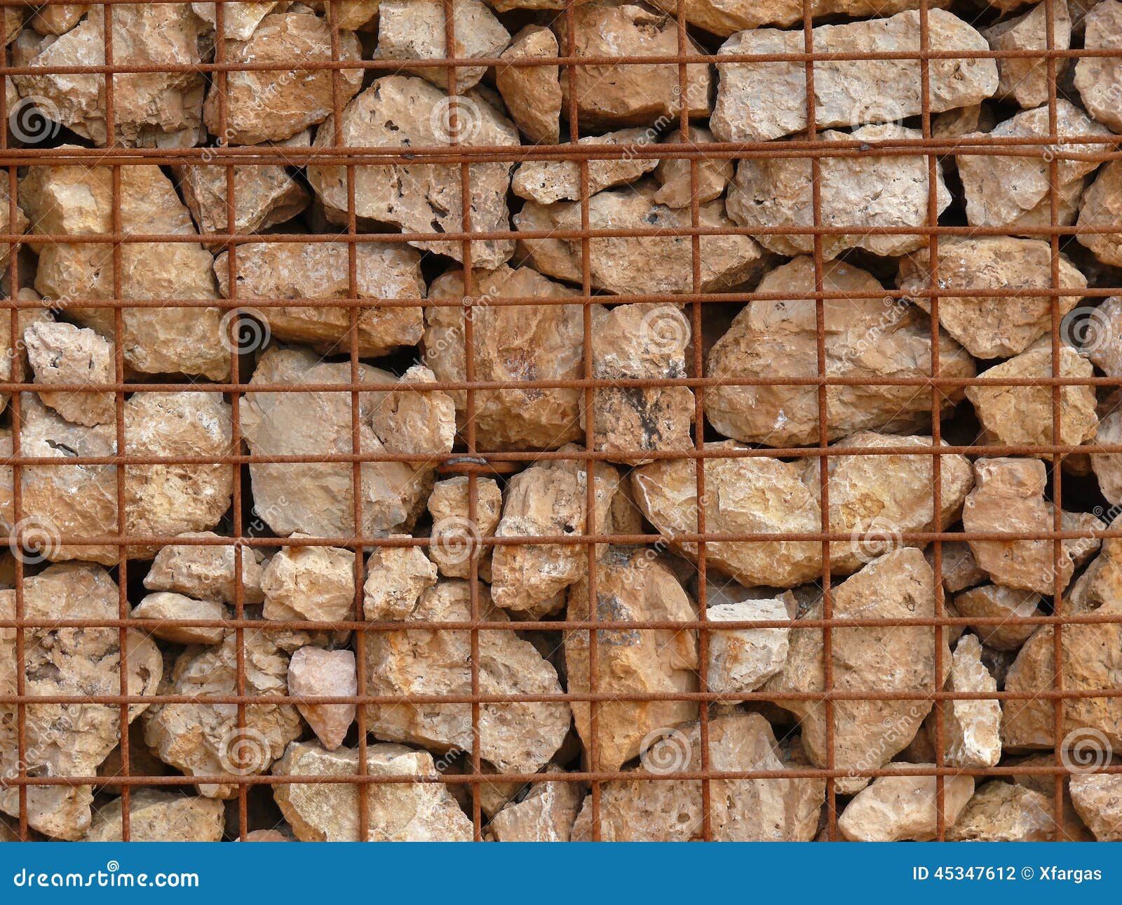 Gabion wall stock photo. Image of granite, grid, gravel - 45347612