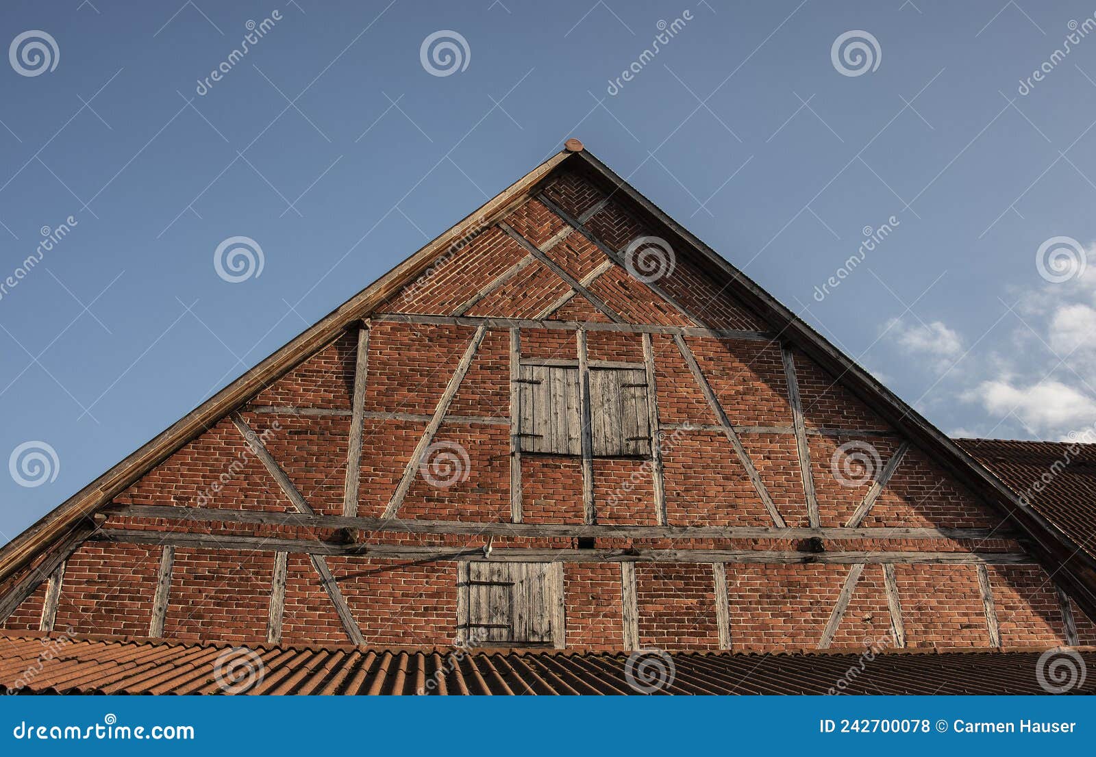 The Gable of a Half-timbered Barn with Brick Facade Stock Photo - Image ...