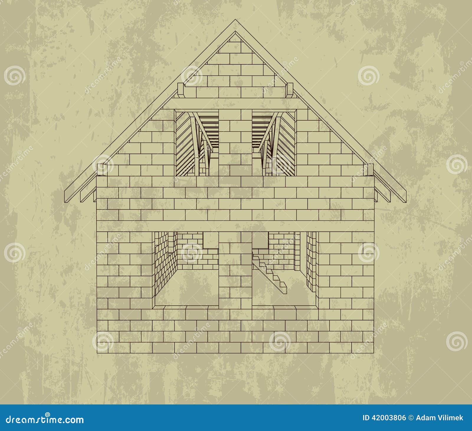Gable House Construction Line Grunge Drawing Vector | CartoonDealer.com ...