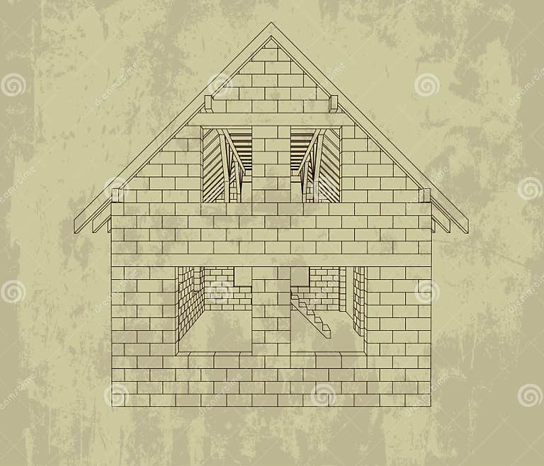 Gable House Construction Line Grunge Drawing Vector Stock Vector ...