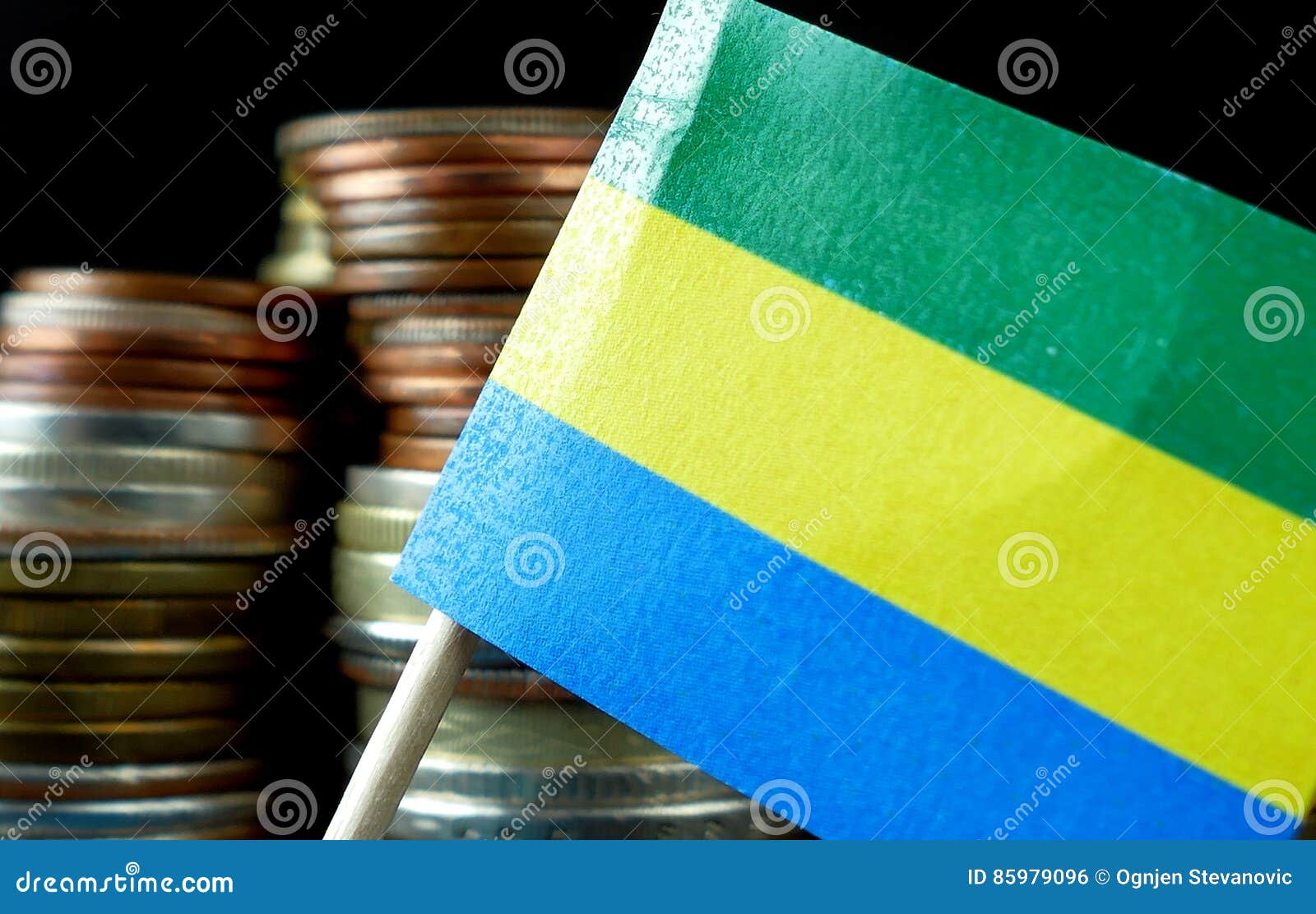 Gabon Flag Waving with Stack of Money Coins Stock Photo - Image of ...