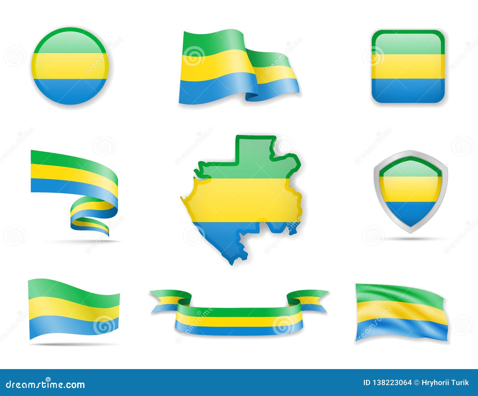 Gabon Flags Collection. Vector Illustration Set Flags and Outline of ...