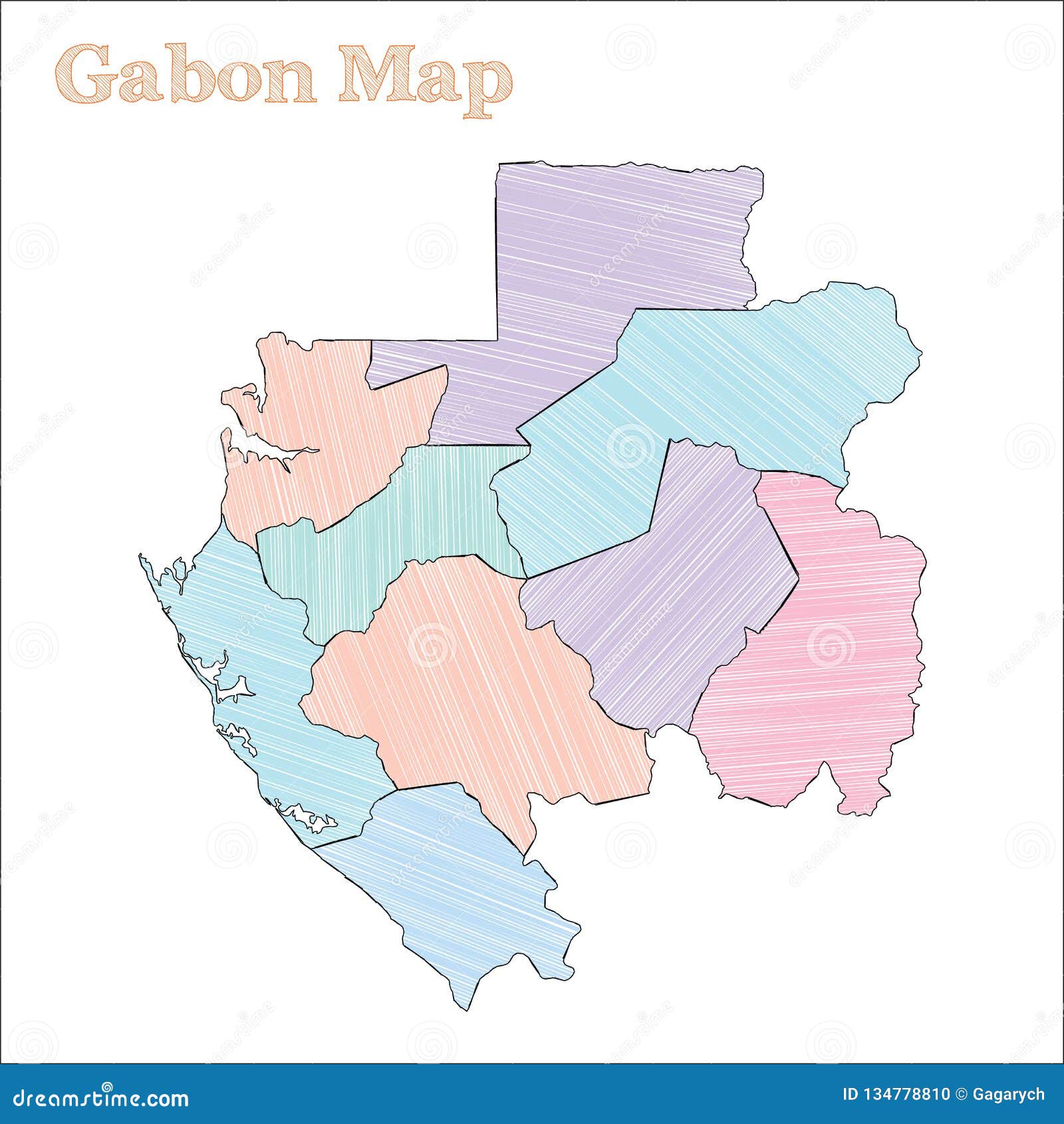 Gabon Hand Drawn Map Stock Vector Illustration Of Boundary 134778810