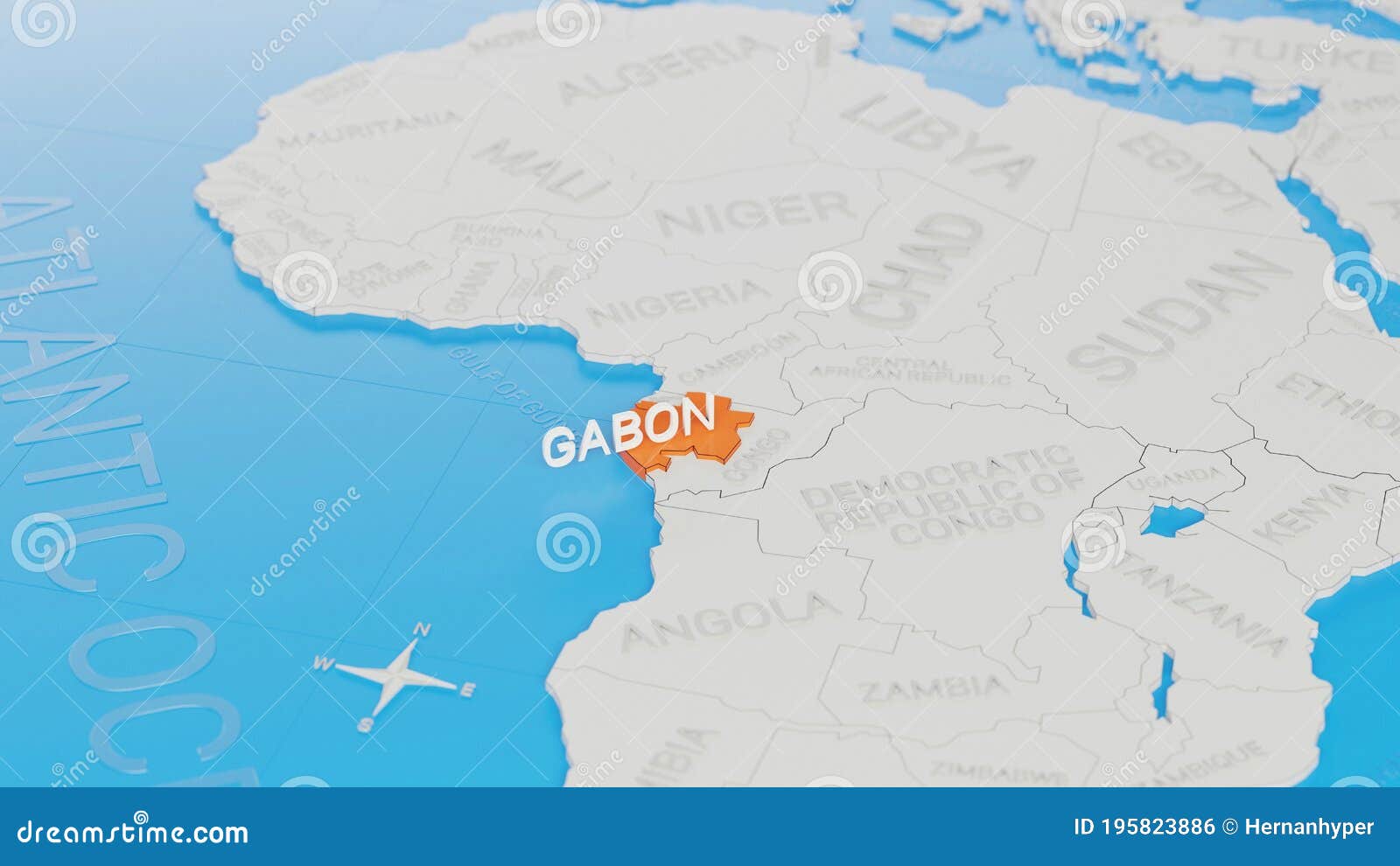 Gabon Highlighted on a White Simplified 3D World Map. Digital 3D Render ...